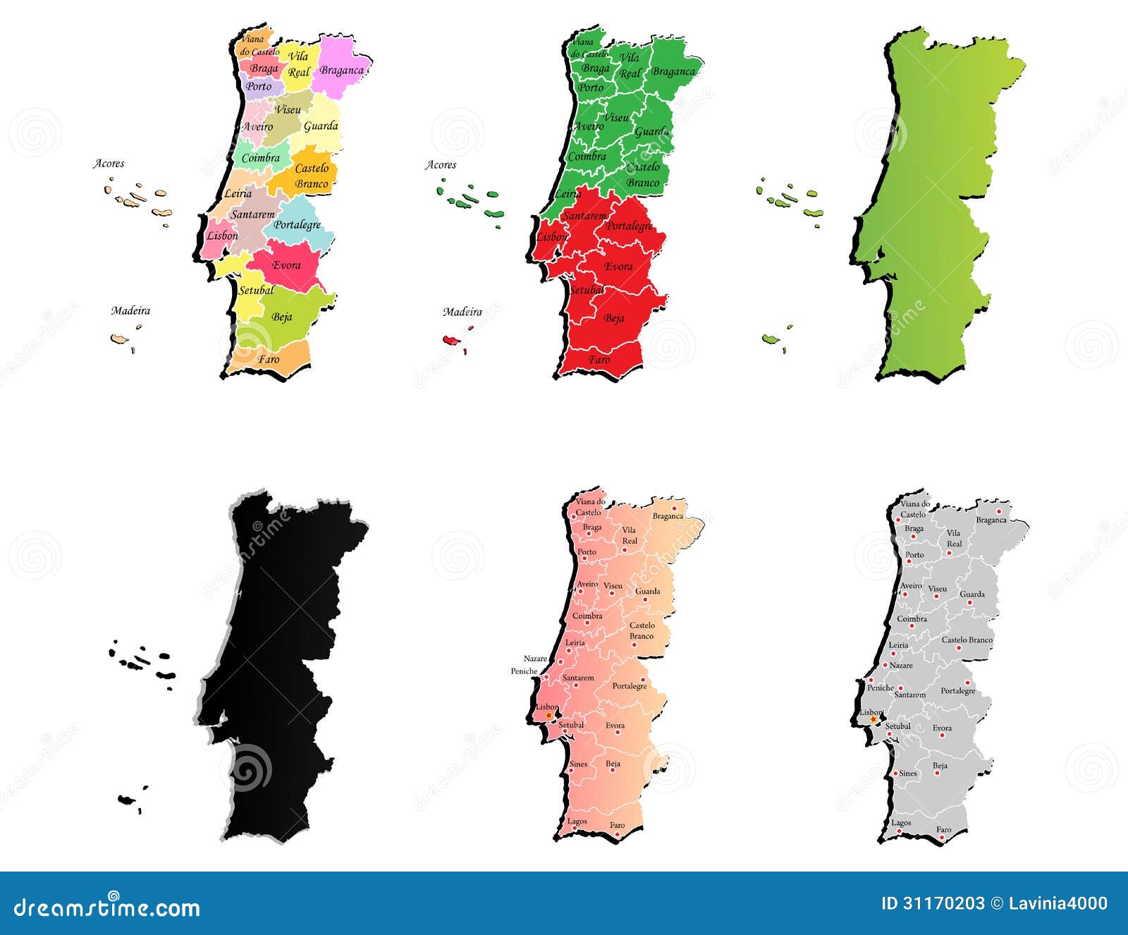 Portugal maps stock vector. Illustration of color, atlas - 31170203