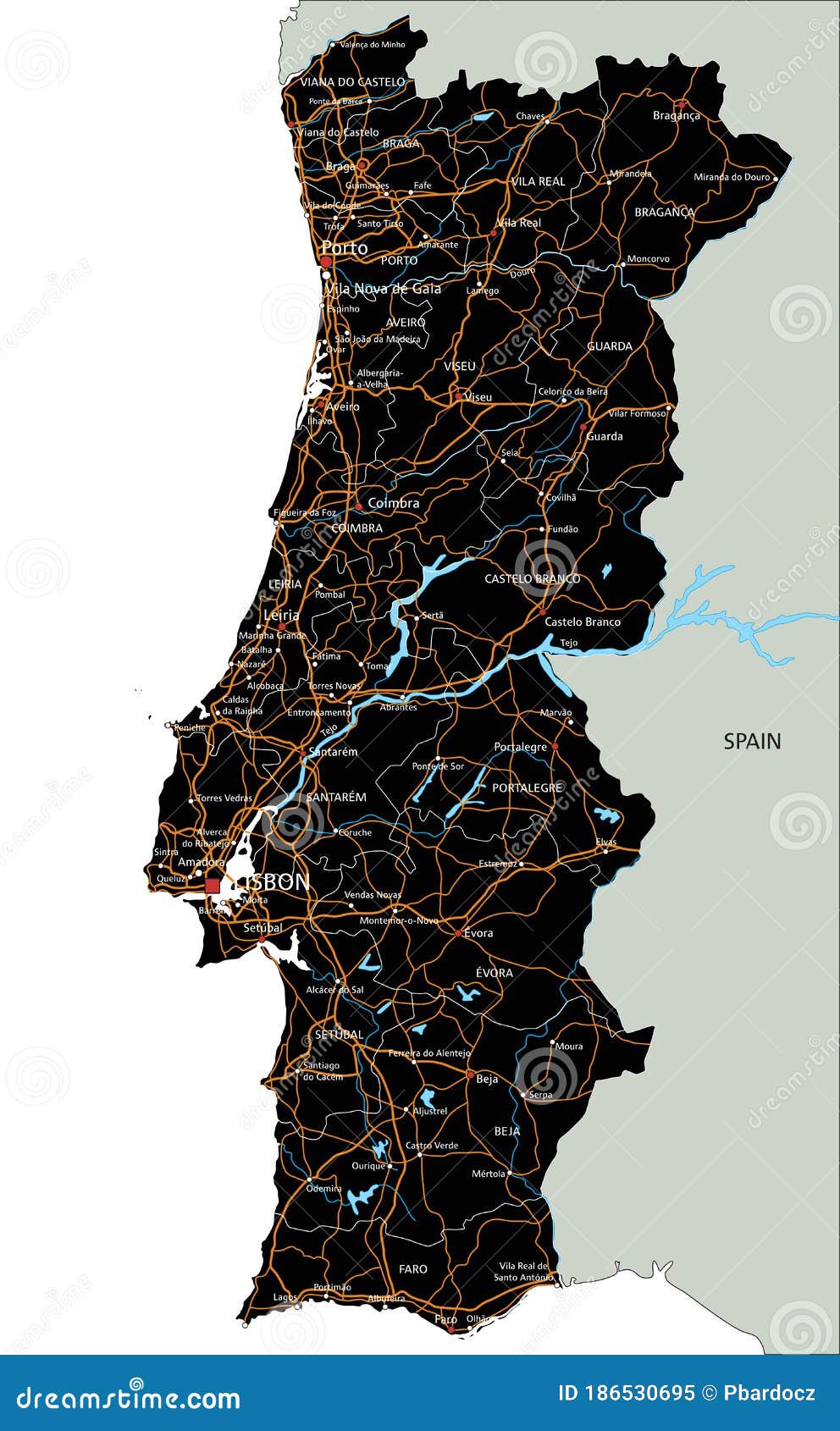 High Detailed Portugal Road Map with Labeling. Stock Vector ...