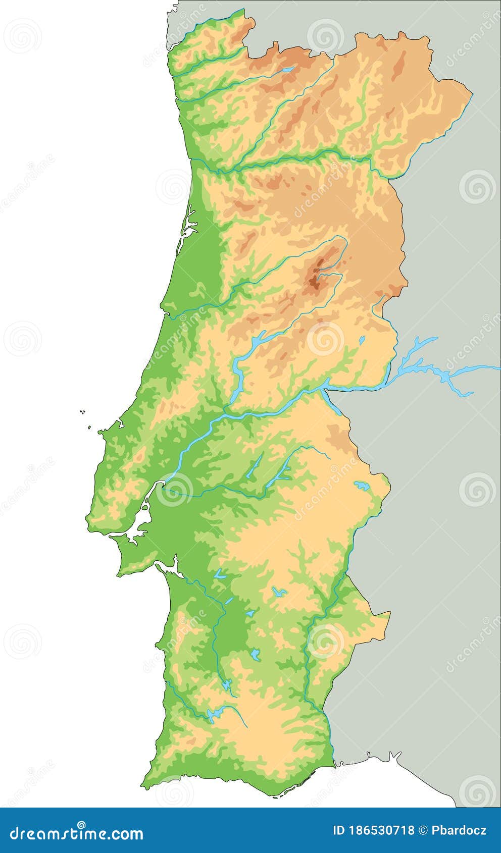 High Detailed Portugal Physical Map. Stock Vector - Illustration of ...