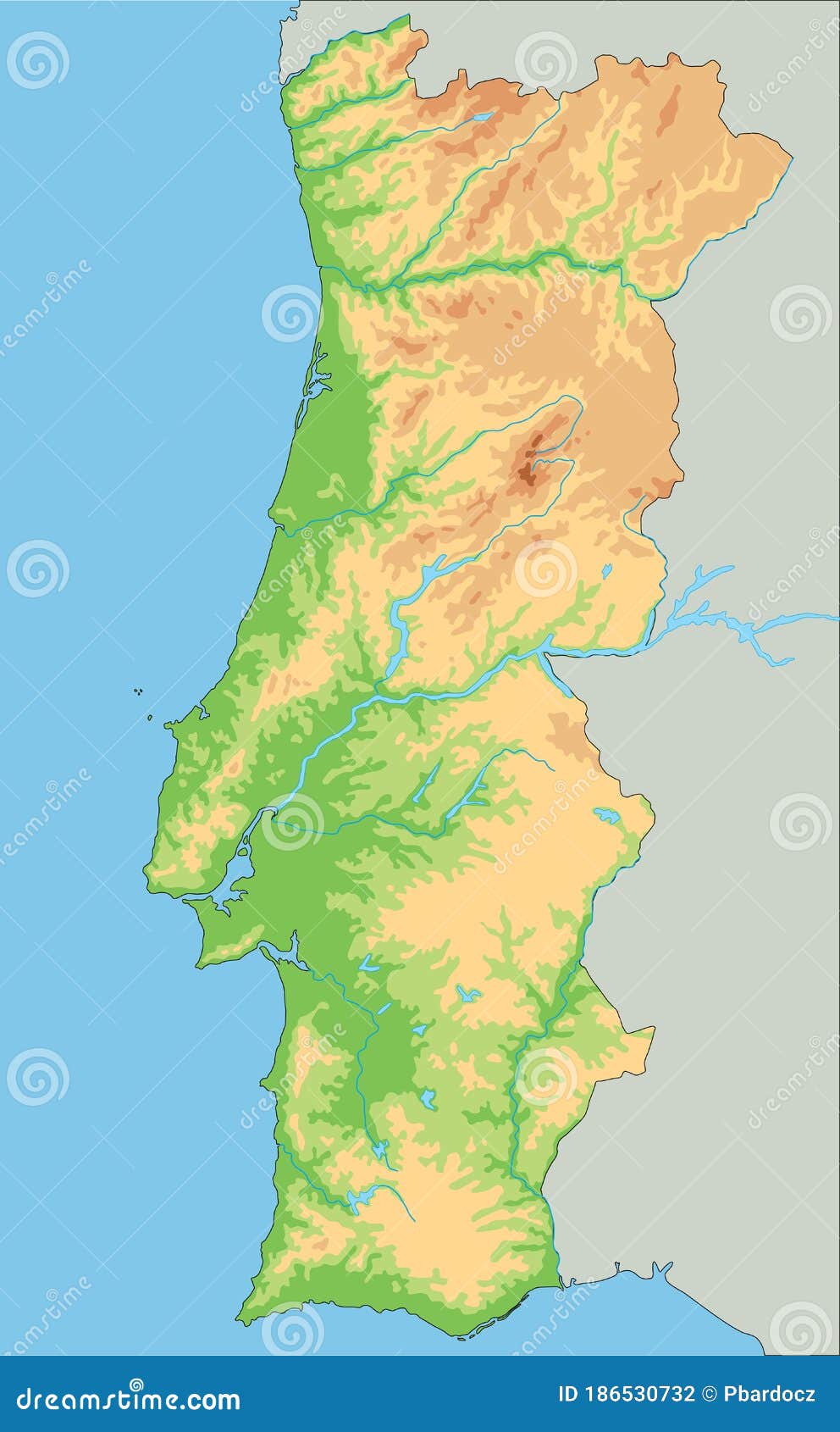 High Detailed Portugal Physical Map. Stock Vector - Illustration of ...
