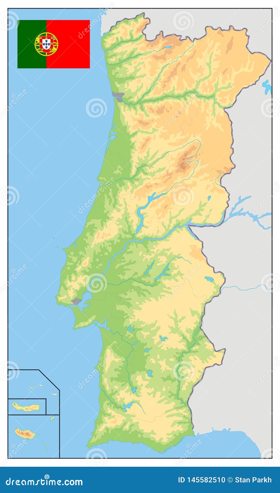 Portugal Physical Map. No Text Stock Vector - Illustration of mapping ...