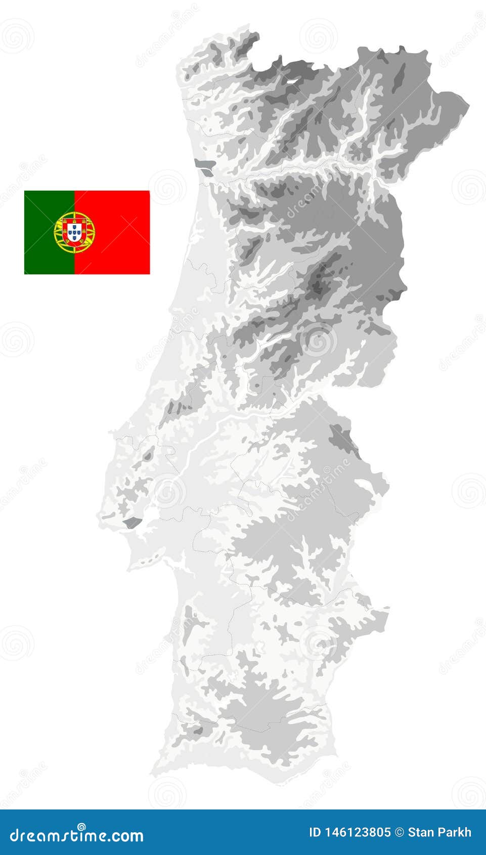 Portugal Physical Map White And Grey Vector Illustration ...