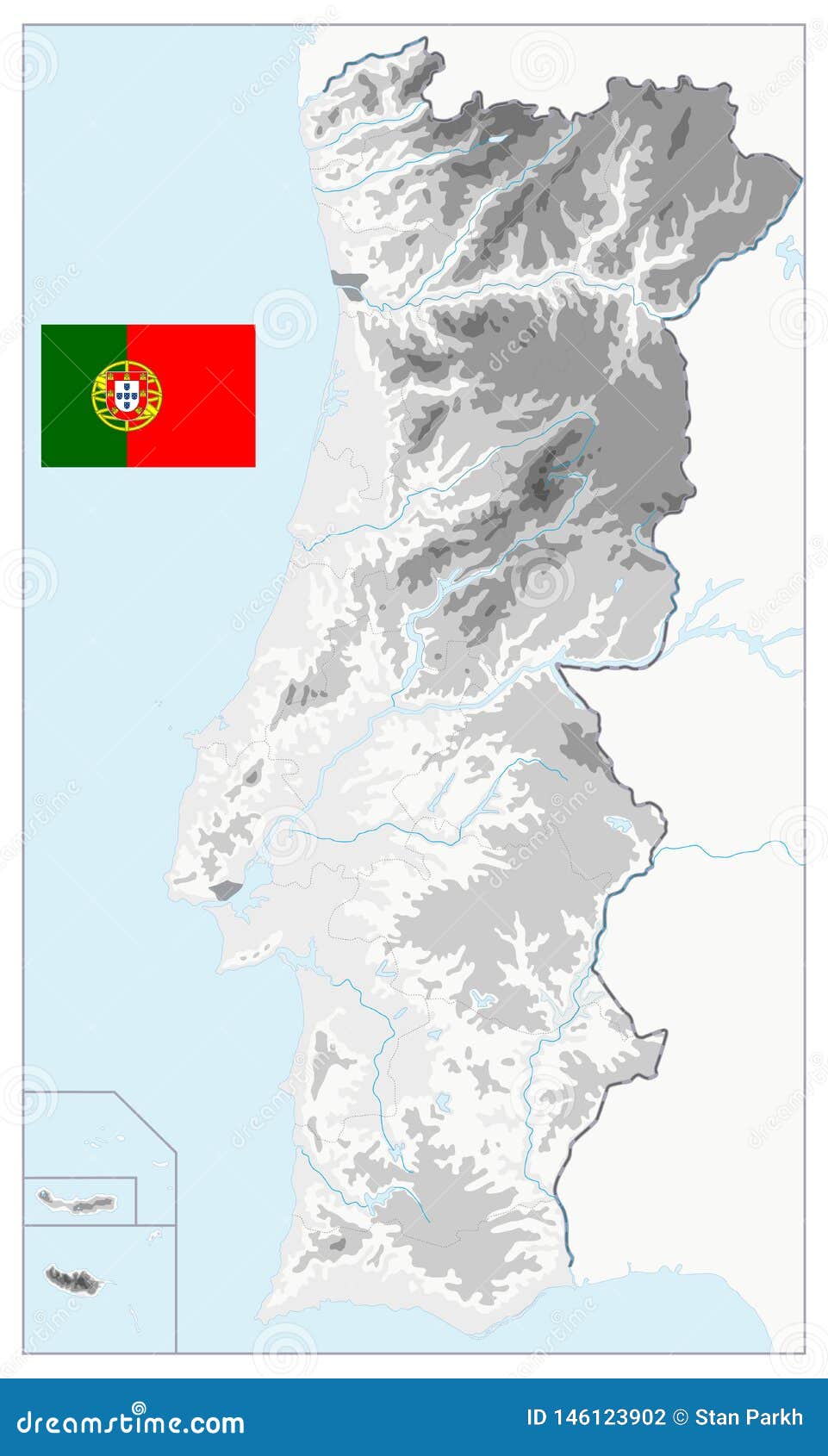 Portugal Physical Map White and Grey - No Text Stock Vector ...