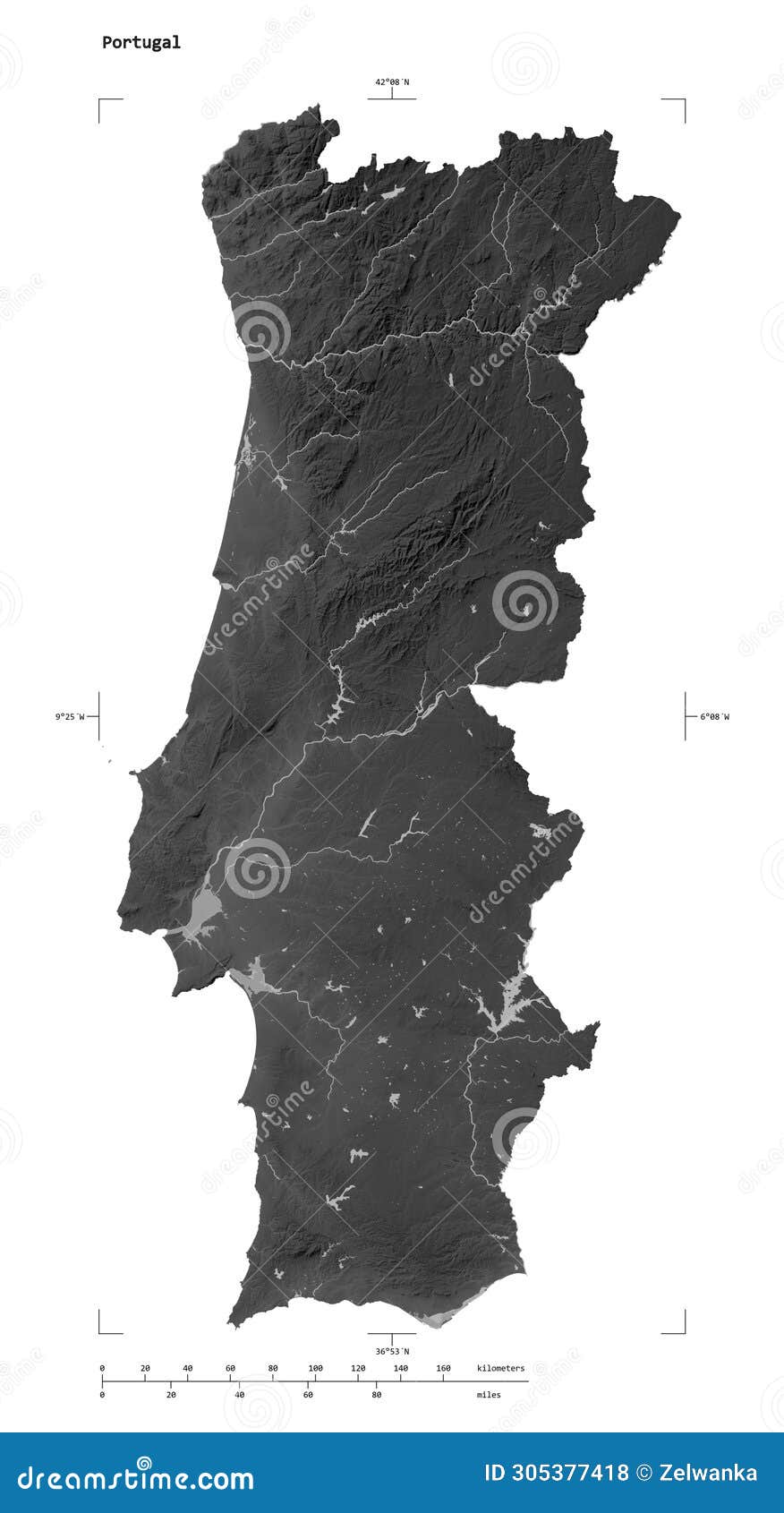 Portugal Shape on White. Grayscale Stock Illustration - Illustration of ...