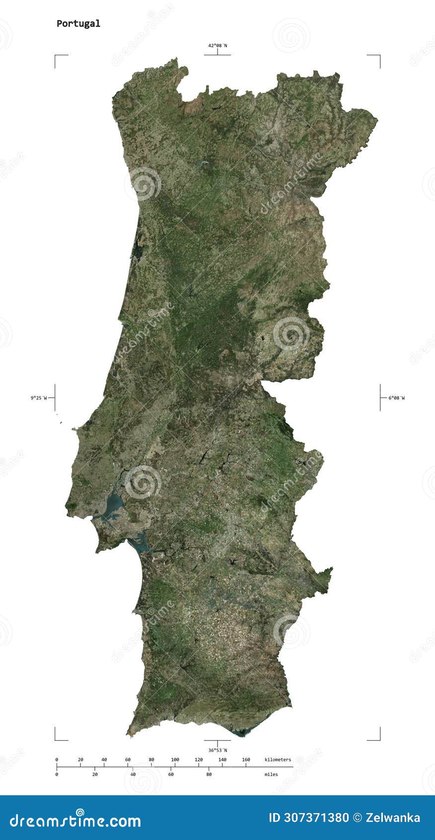 Portugal Shape on White. High-res Satellite Stock Illustration ...