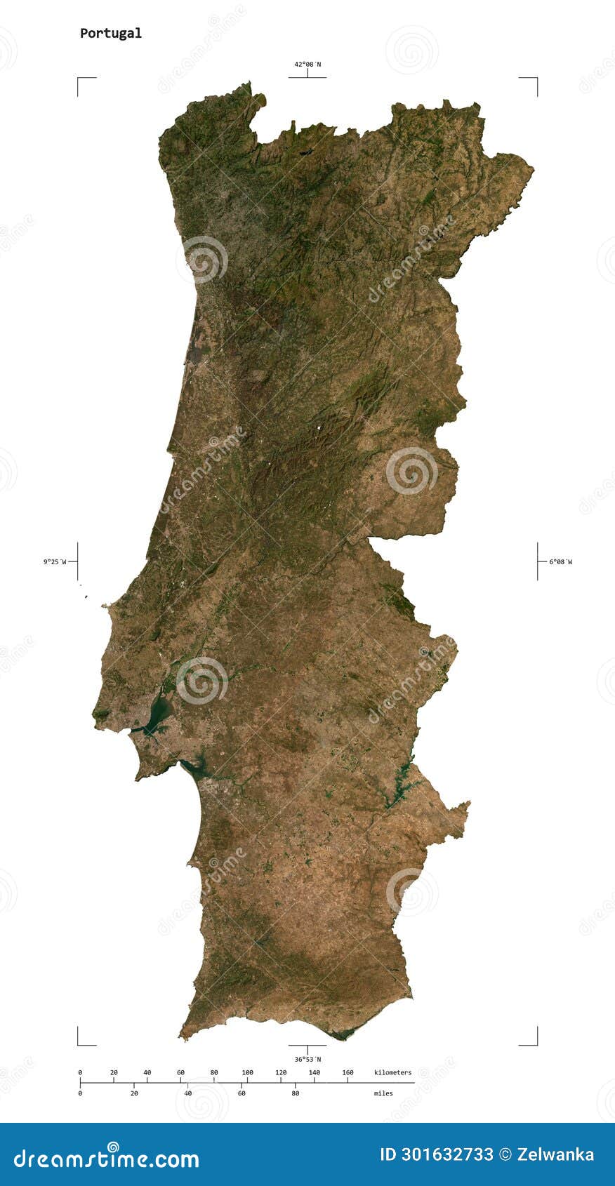 Portugal Shape on White. Low-res Satellite Stock Illustration ...