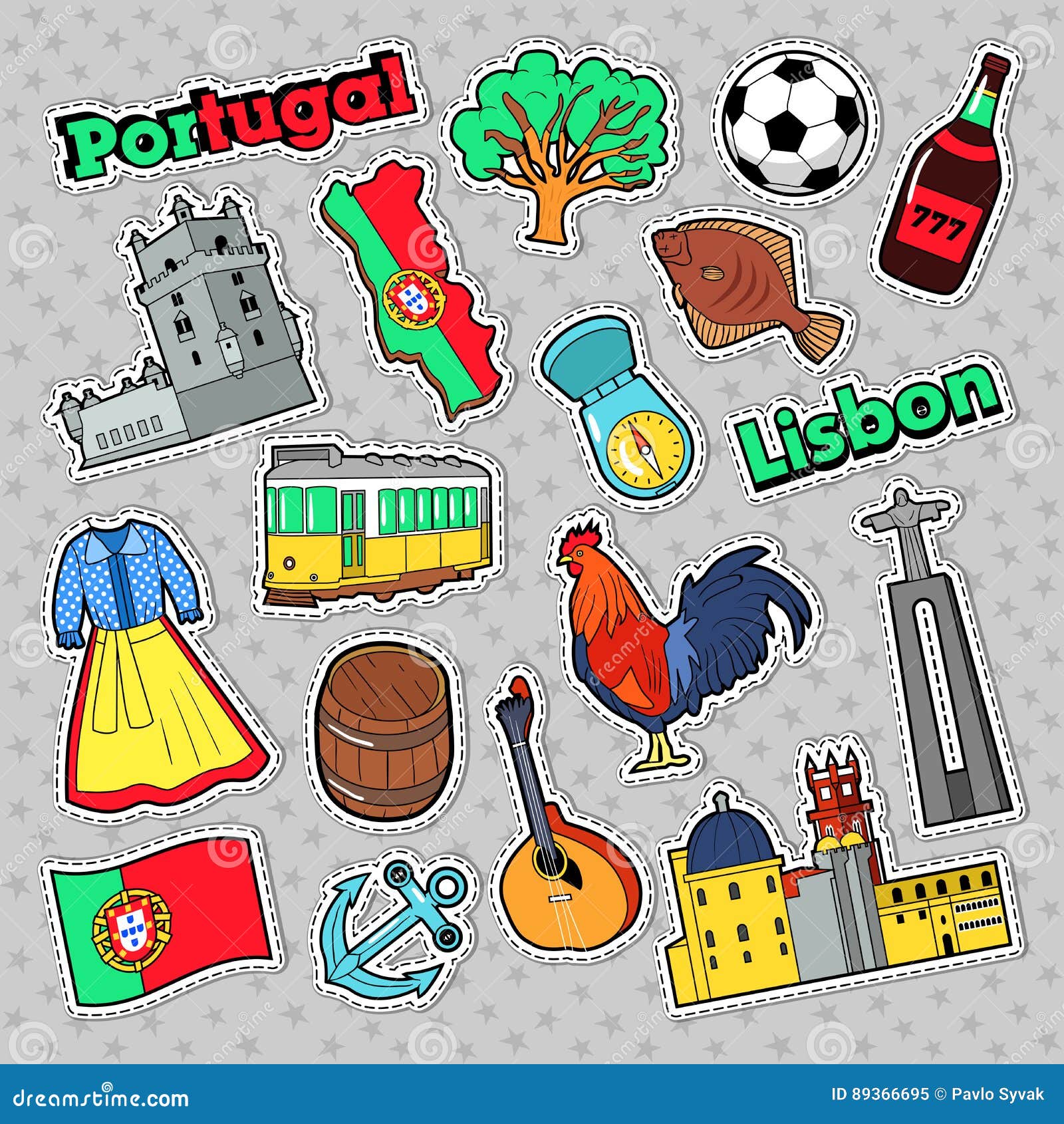 Portugal Travel Elements with Architecture for Badges, Stickers, Prints ...