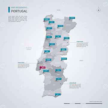 Portugal Vector Map with Infographic Elements, Pointer Marks Stock ...