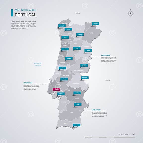 Portugal Vector Map with Infographic Elements, Pointer Marks Stock ...