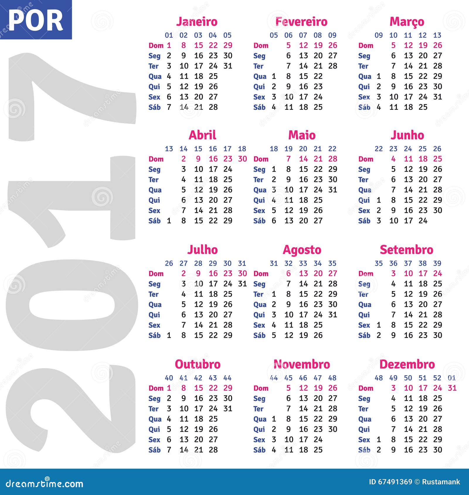 Portuguese (Brazilian) Calendar 2017 Stock Vector - Illustration of ...