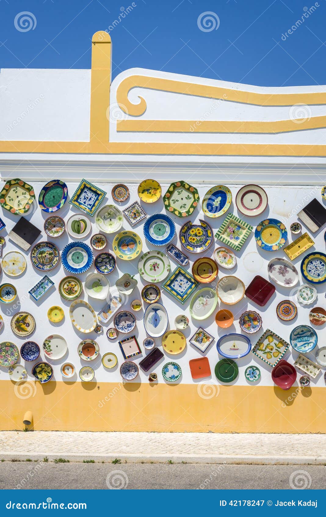 Portuguese Handcrafted Decorated Plates on the Wall Stock Image - Image ...