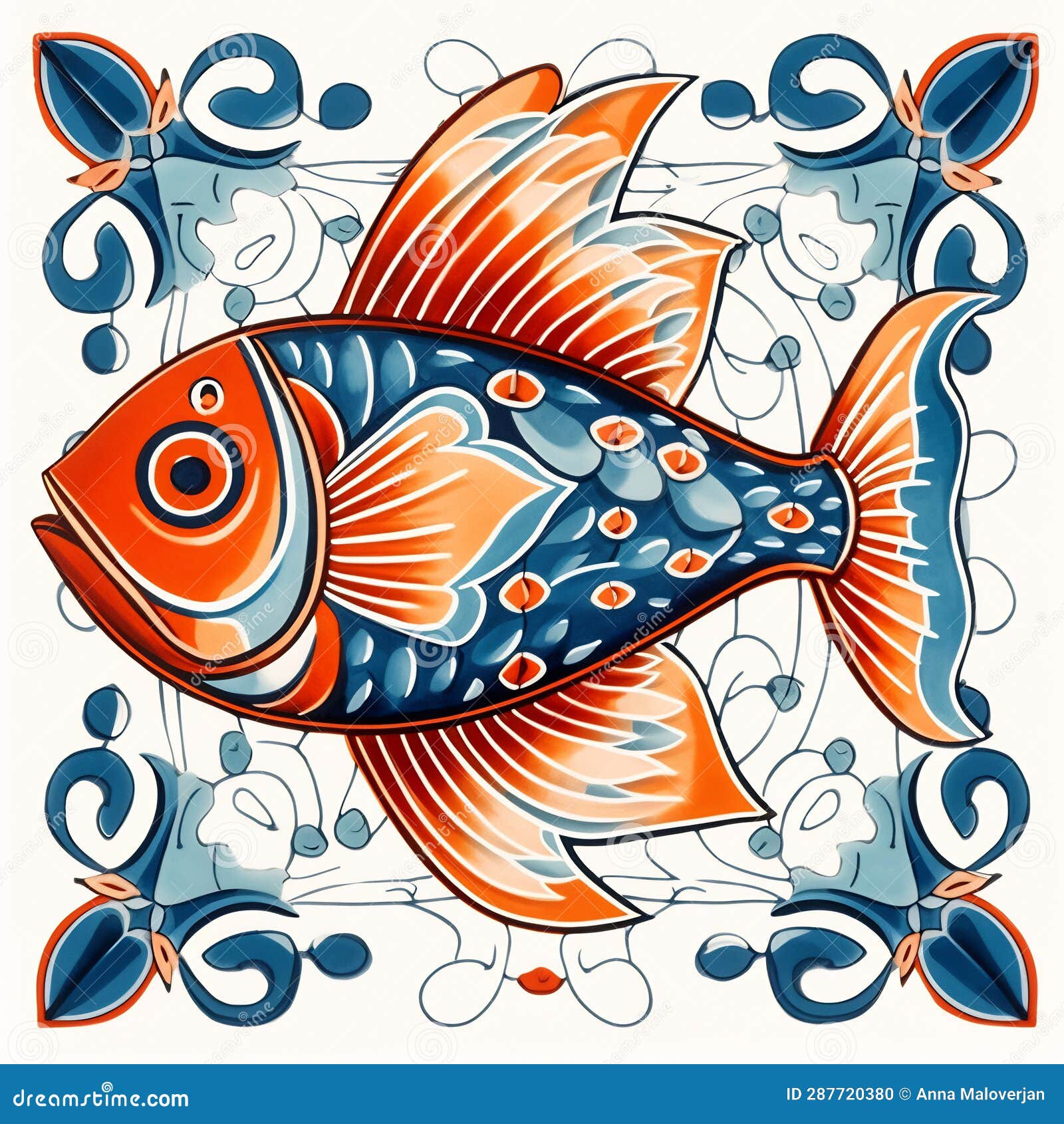 Portuguese Sardine Fish on Typical Traditional Tile Stock Illustration ...