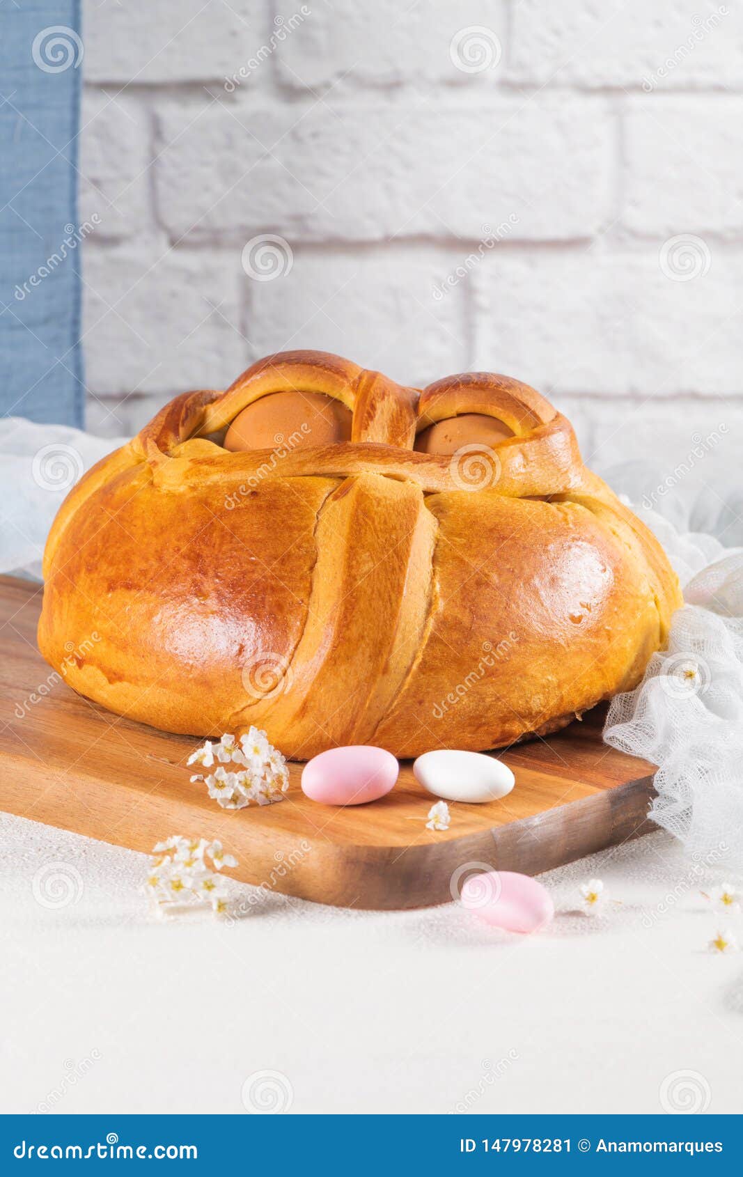 Portuguese Traditional Easter Cake. Folar with Eggs on Wooden Table ...