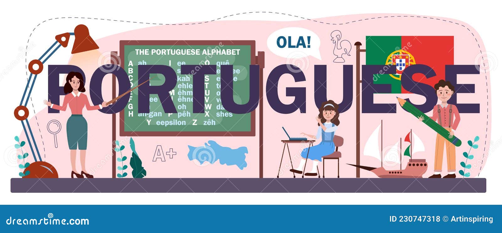 Portuguese Typographic Header. Language School Portuguese Course Stock ...