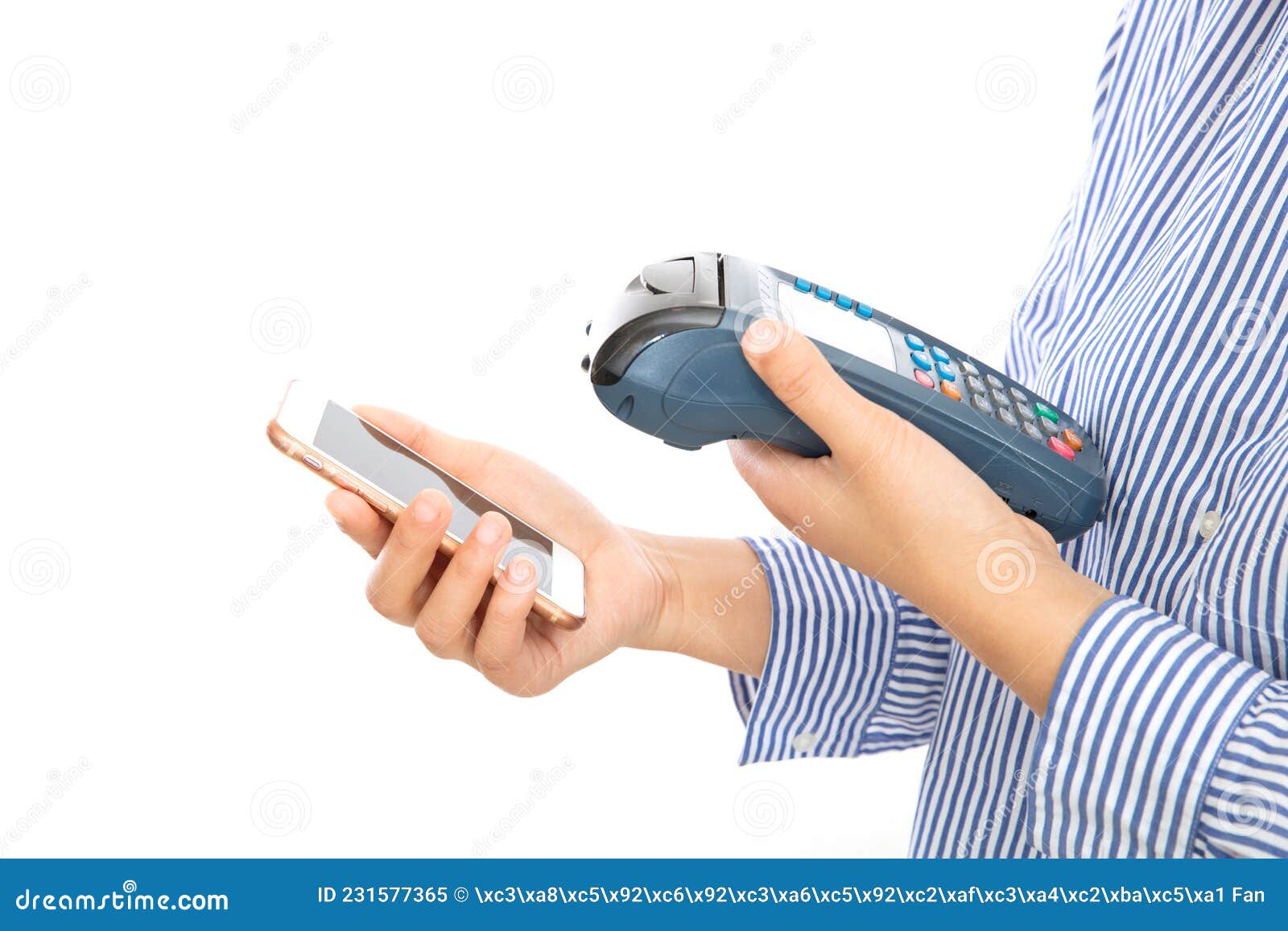 POS Machine Charges by Scanning Code on Mobile Phone Stock Image ...