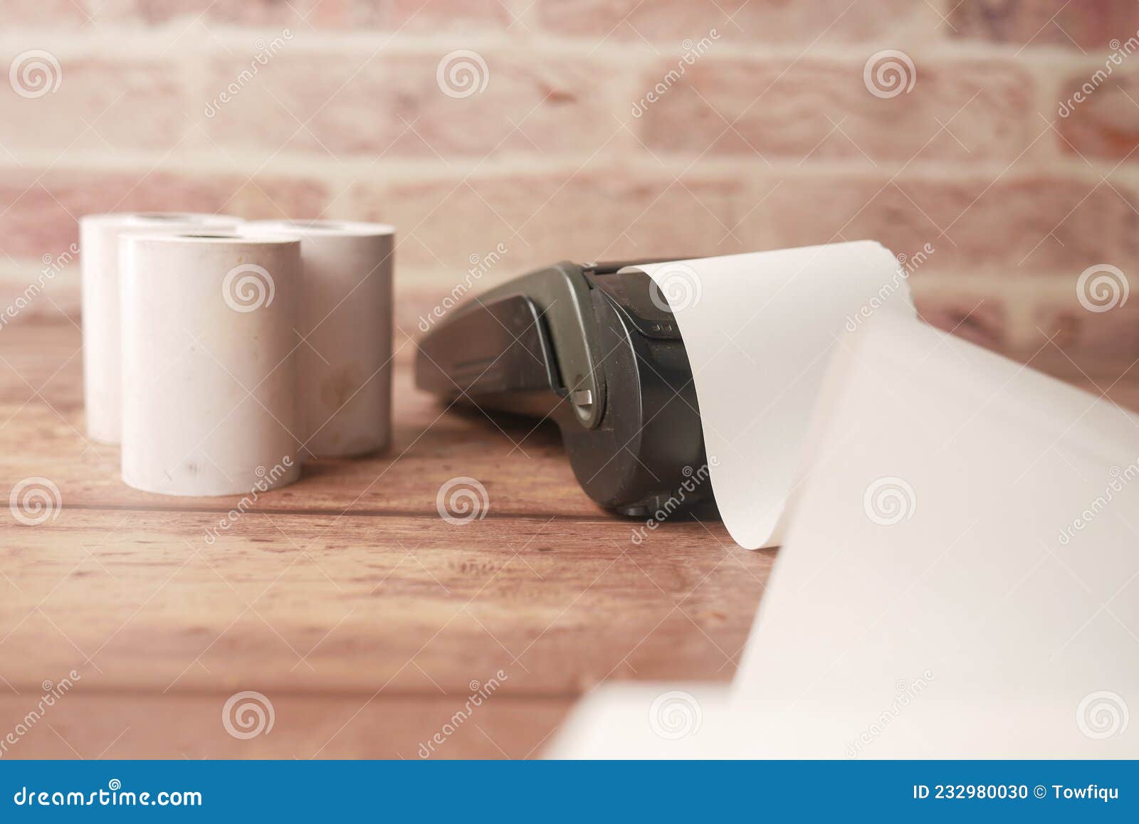 POS Machine and Long Roll Paper on Table Stock Photo - Image of ...