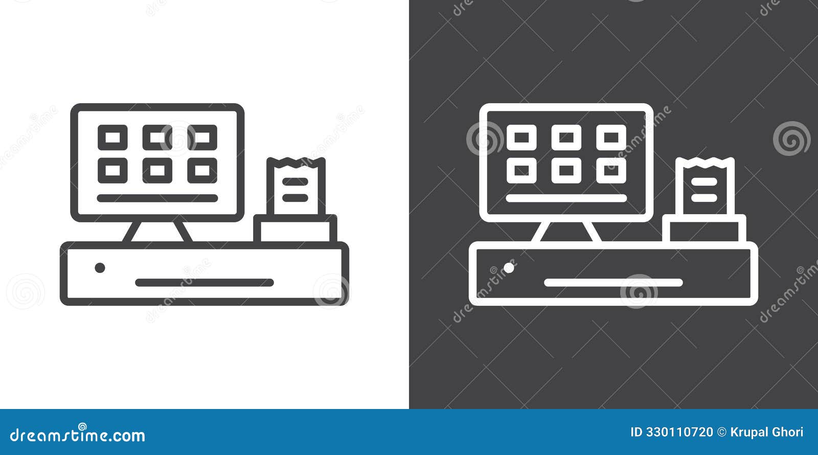 POS System Icon Flat Vector Set Outline Stock Illustration ...