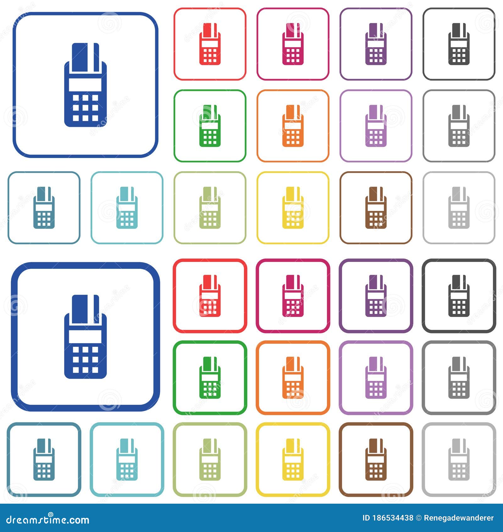 POS Terminal Color Outlined Flat Icons Stock Vector - Illustration of commerce, outlined: 186534438