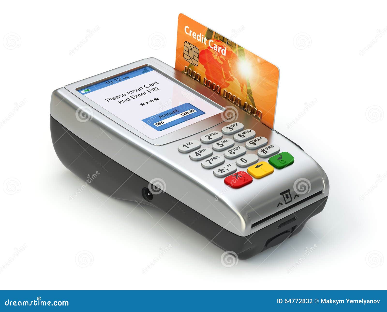 POS Terminal with Credit Card on White. Paying Stock Illustration ...