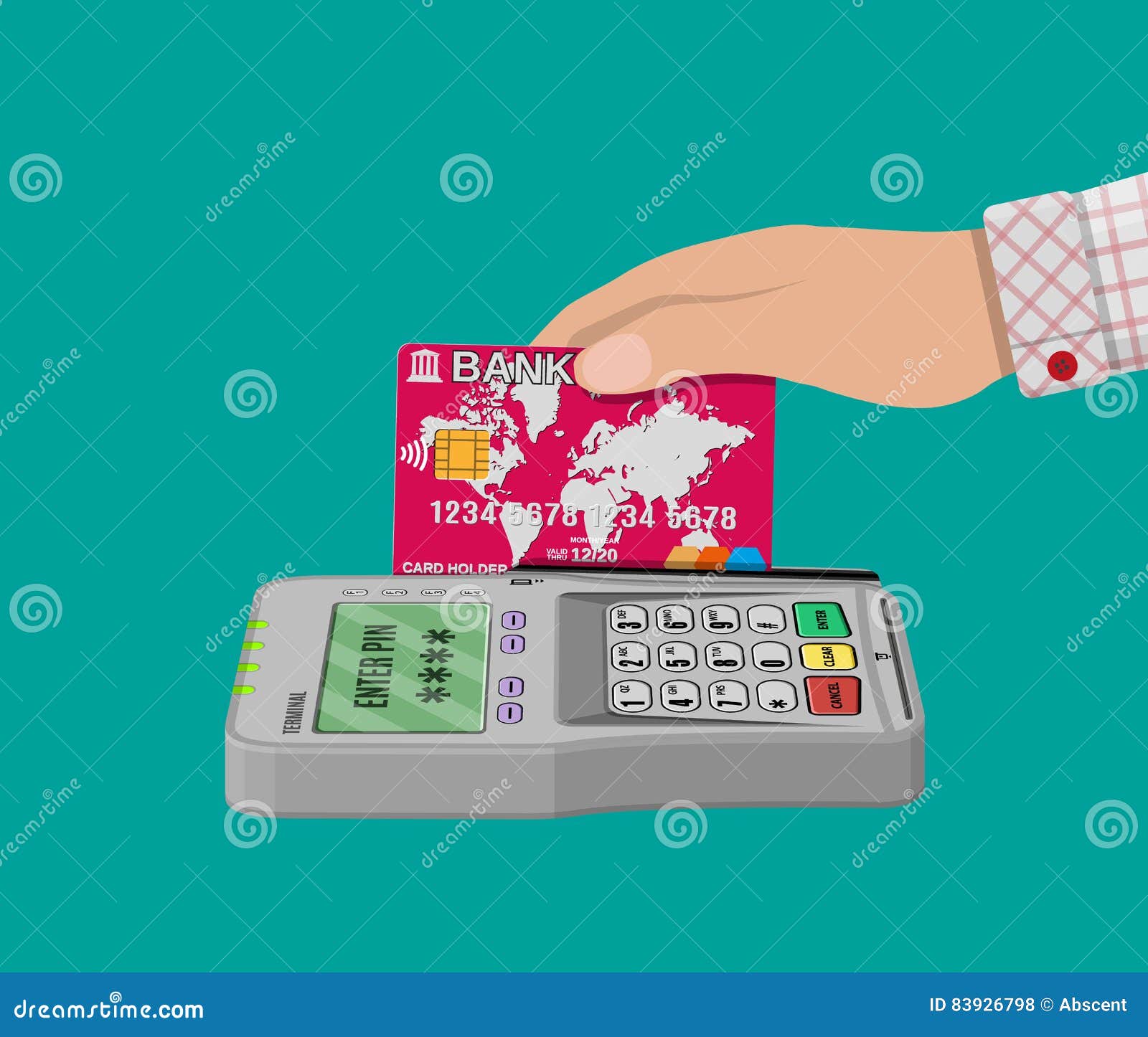 Pos.-terminal Och Kontokort Vektor Illustrationer - Illustration av ...