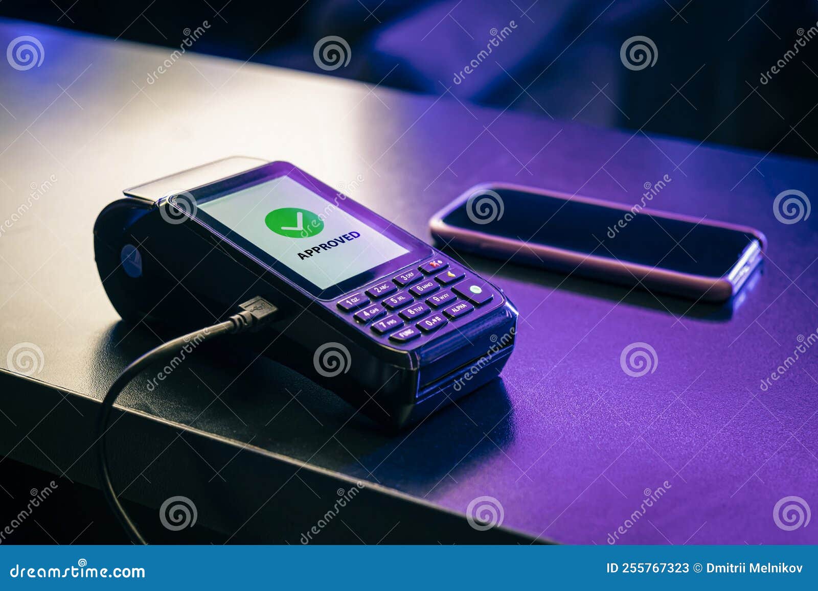 POS Terminal, Payment Machine with Mobile Phone. Contactless Payment ...