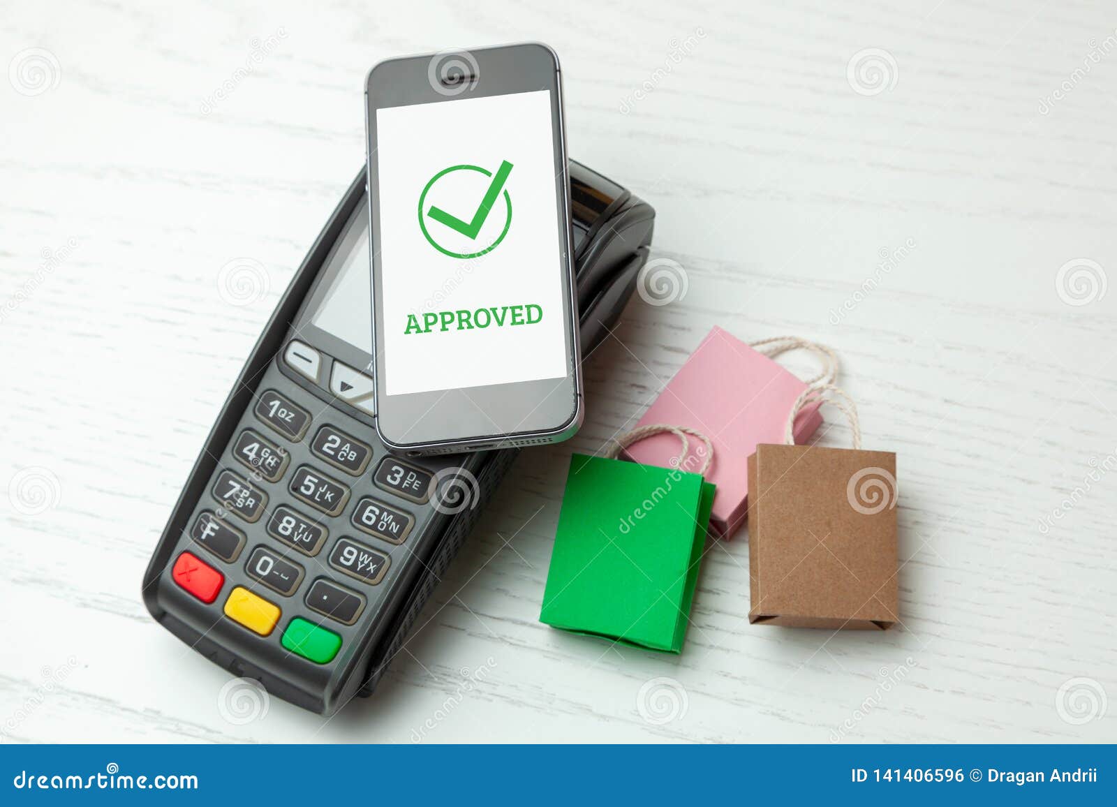POS Terminal, Payment Machine with Mobile Phone on White Background ...