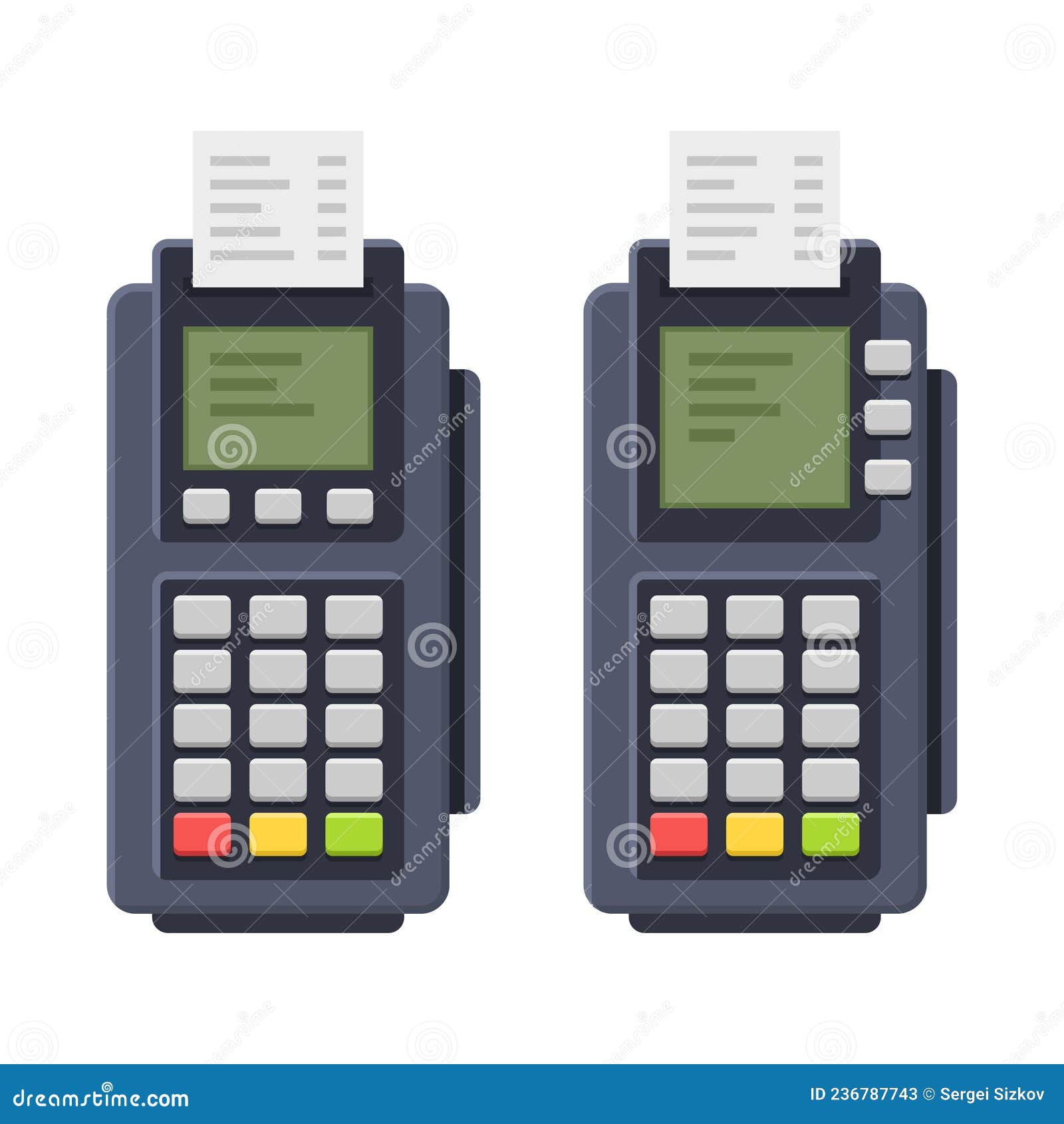 POS Terminal with Receipt Set. Flat Style Vector Stock Vector ...