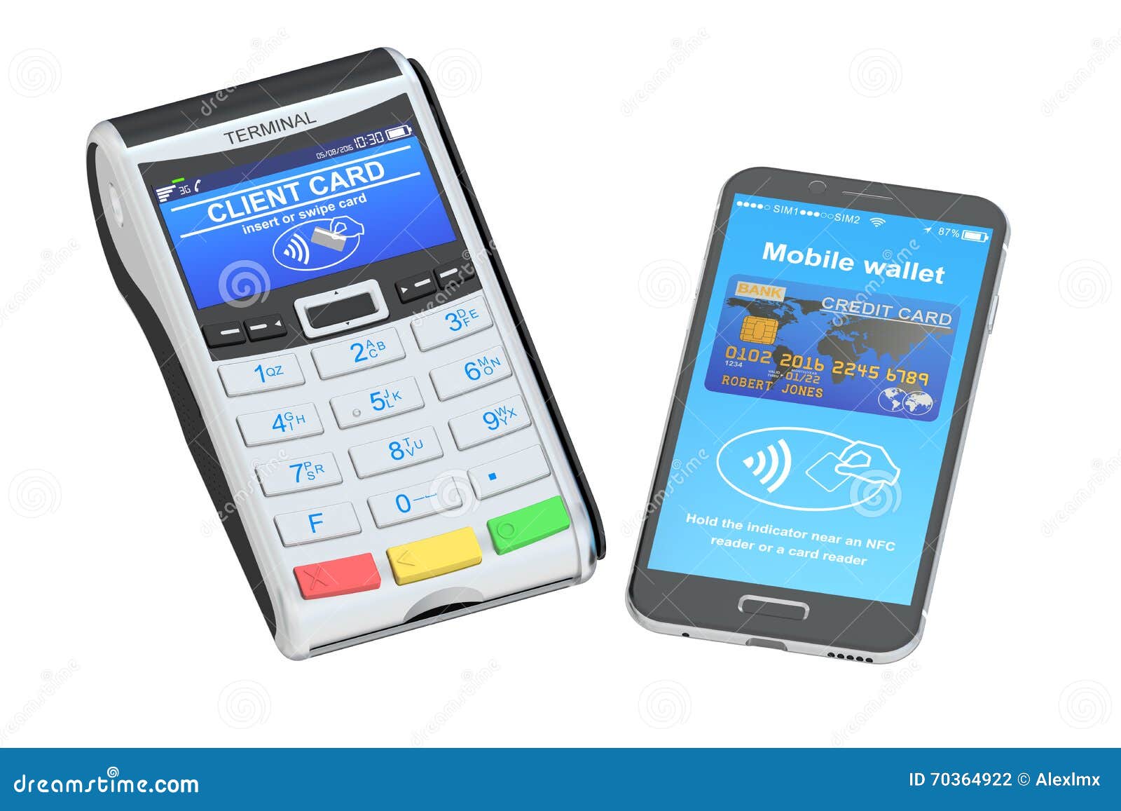 POS-terminal with Smartphone, NFC Concept. 3D Rendering Stock ...