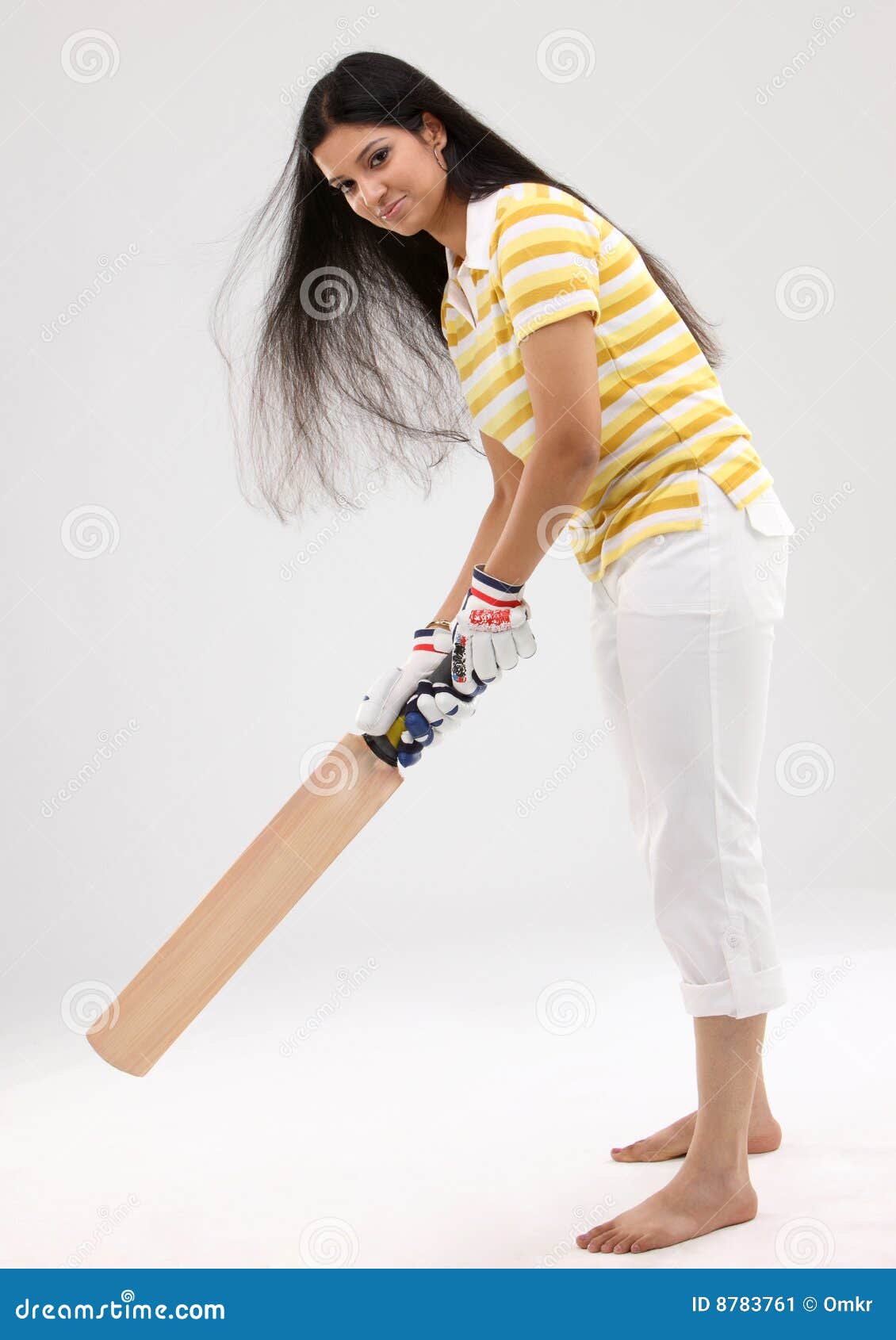 Pose Girl Playing with the Bat Stock Image - Image of shirt, colors ...