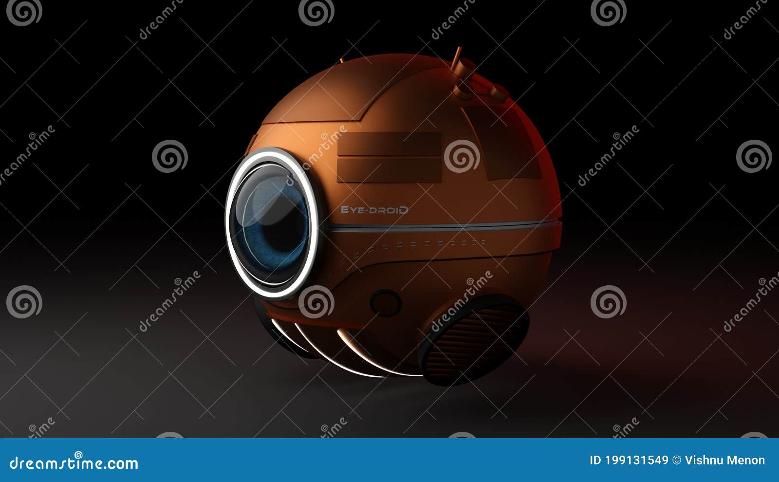 3d Rendering of a Futuristic Droid with Big Blue Eyes Floating Stock ...