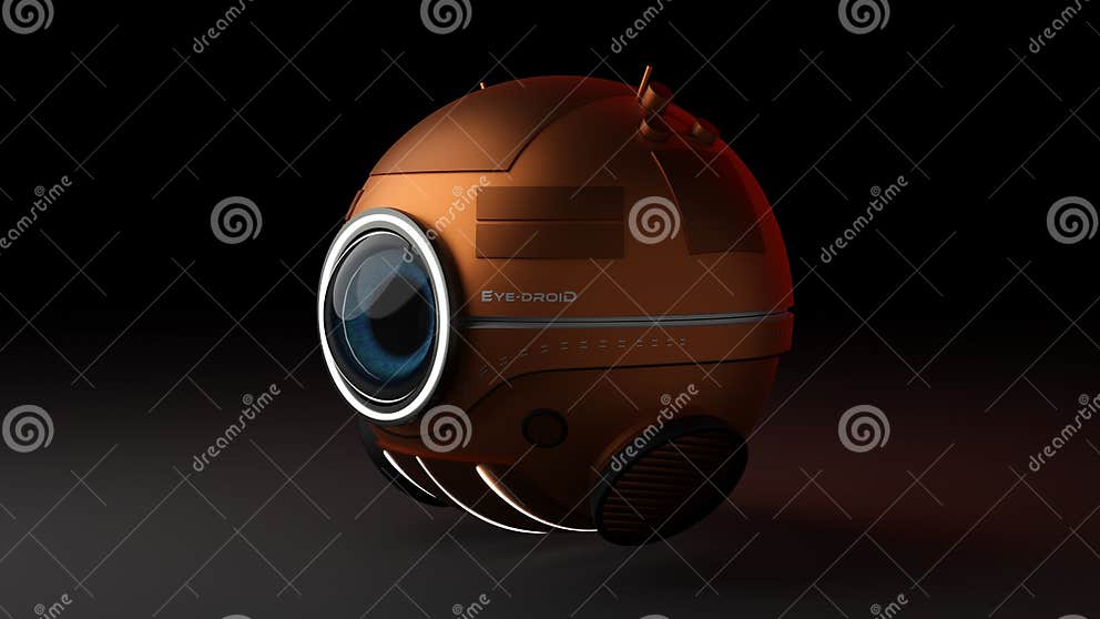 3d Rendering of a Futuristic Droid with Big Blue Eyes Floating Stock ...