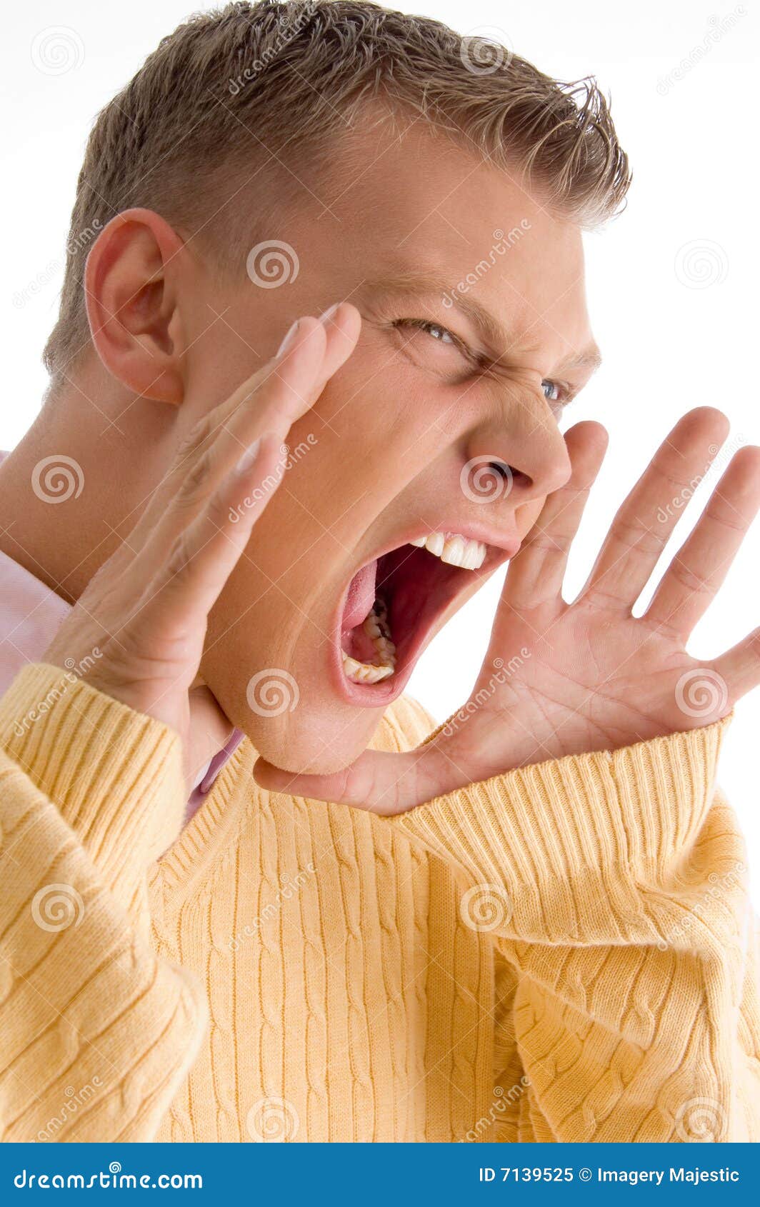 Pose Lateral Do Macho Gritando Imagem de Stock - Imagem de americano ...