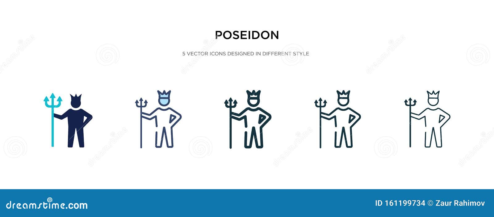 Poseidon Icon in Different Style Vector Illustration. Two Colored and Black Poseidon Vector ...