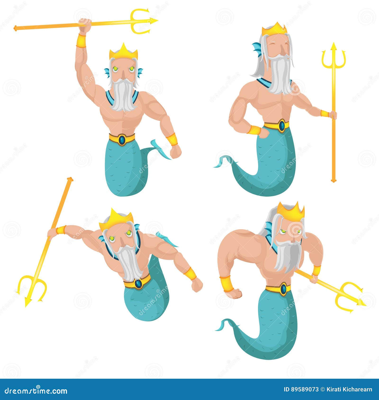 Poseidon Sea God Character Set Vector Stock Illustration - Illustration ...