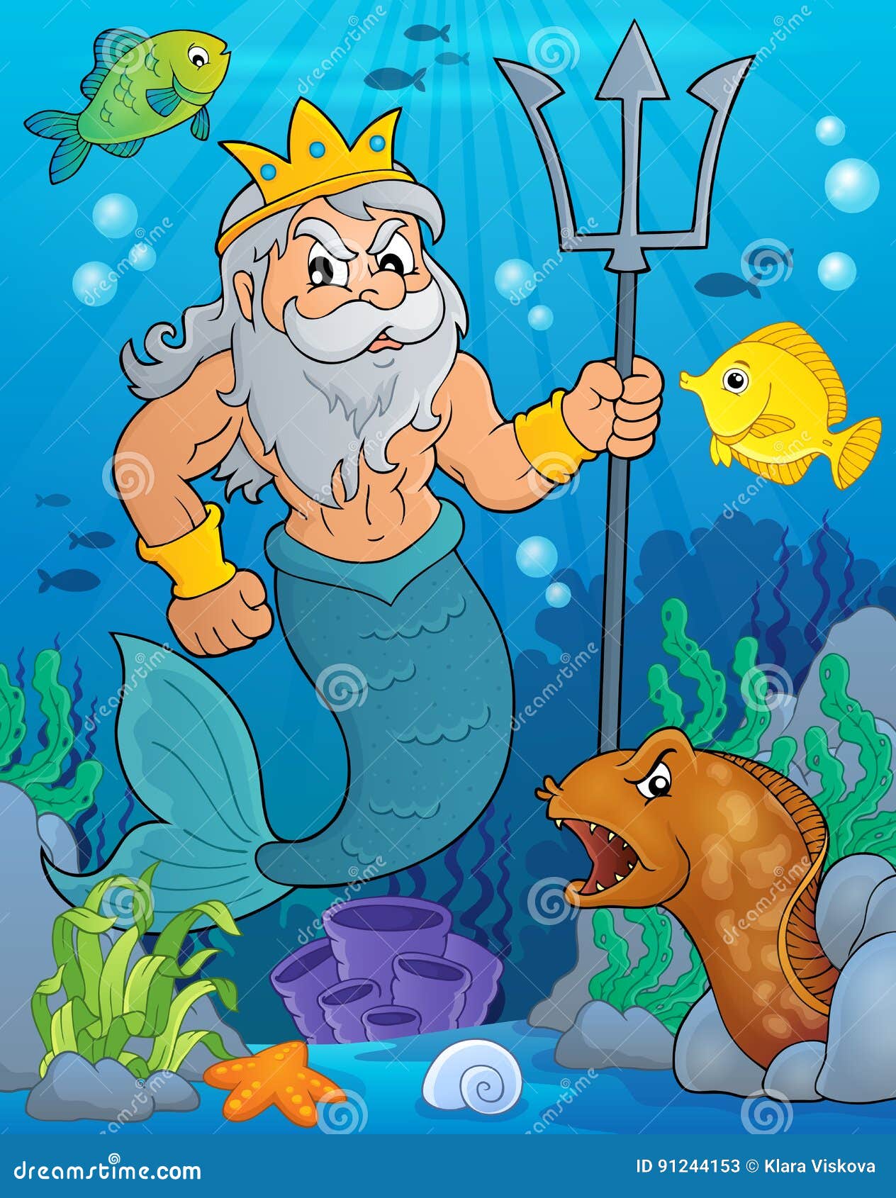 Poseidon theme image 2 stock vector. Illustration of fishes - 91244153