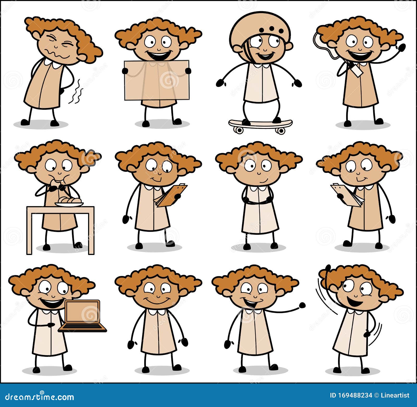 Poses of Cartoon Office Lady - Set Concepts Vector Illustraties Vector ...
