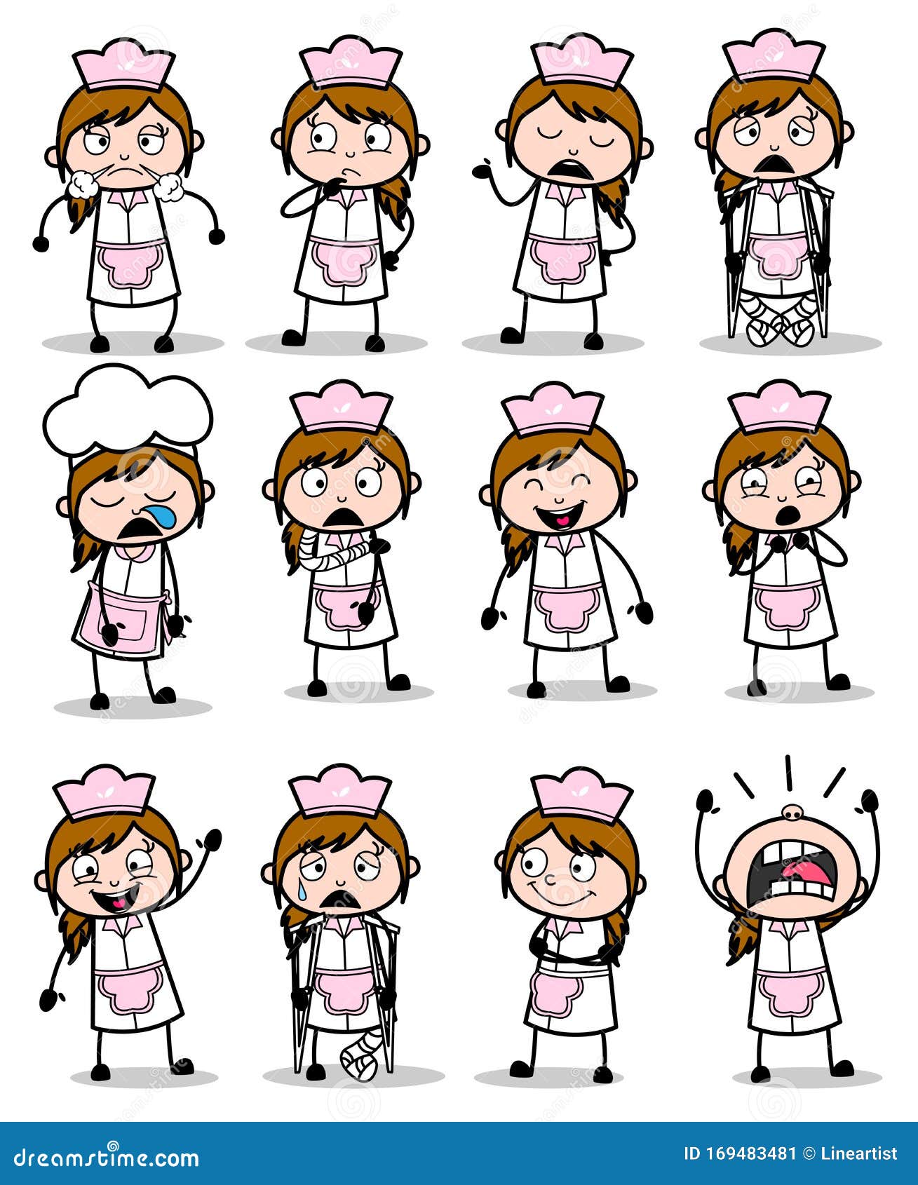 Poses Of Comic Waitress Character - Set Of Concepts Vector ... Poses Of Comic Waitress Character - Set Of Concepts Vector ...