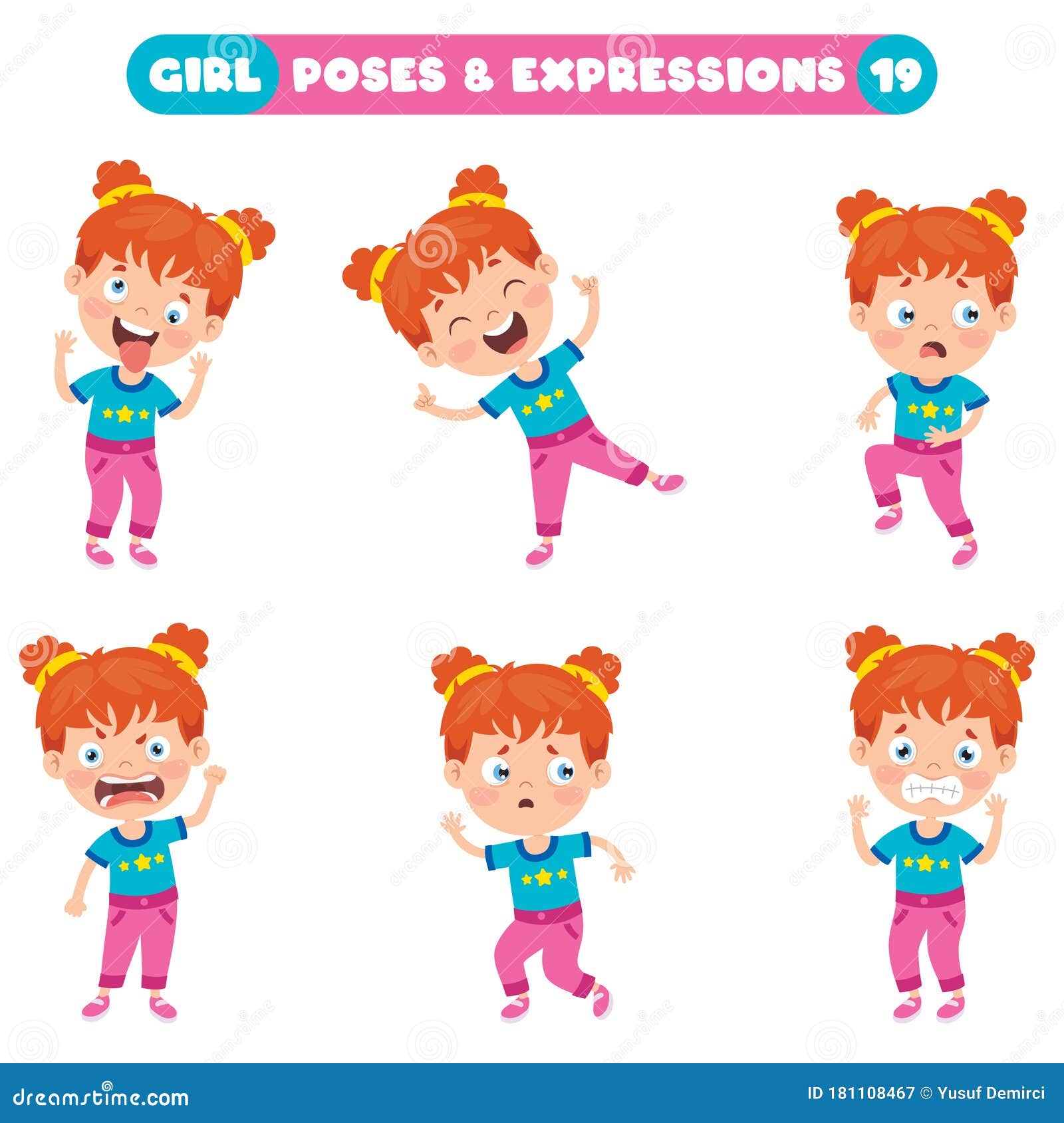 Poses and Expressions of a Funny Girl Stock Vector - Illustration of ...