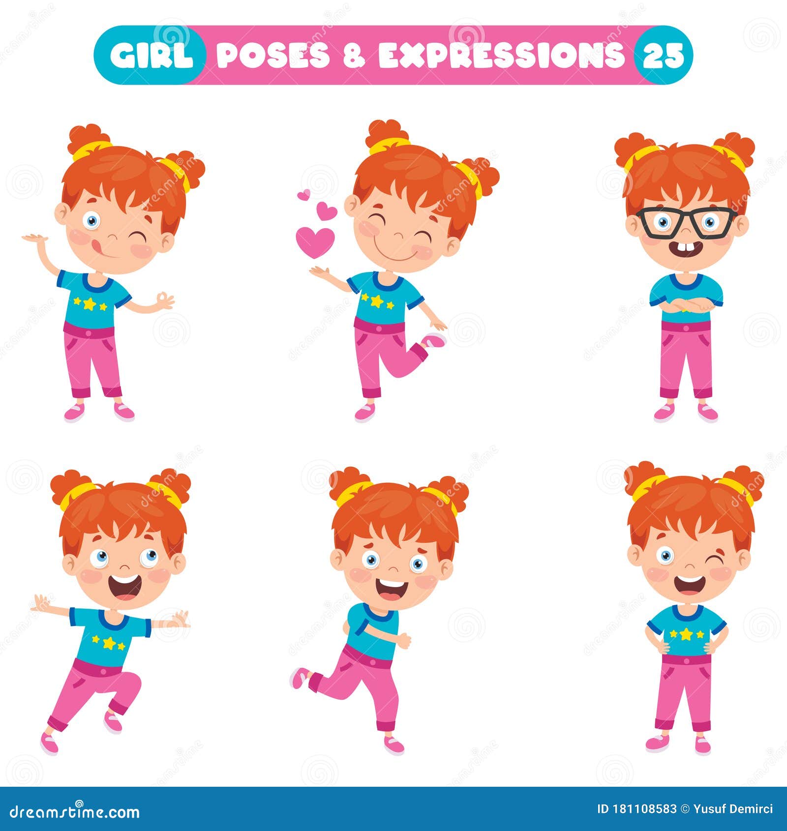 Poses and Expressions of a Funny Girl Stock Vector - Illustration of ...
