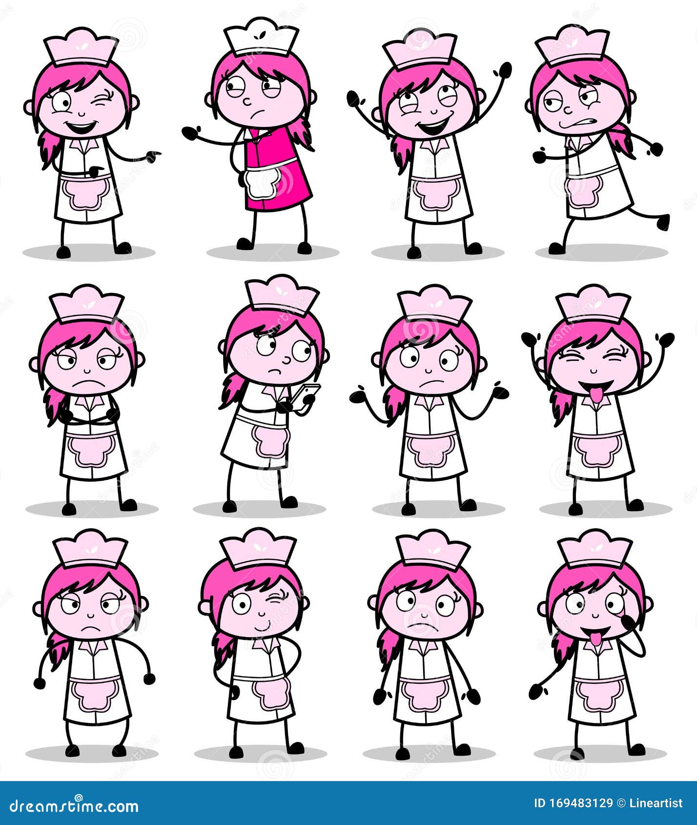 Poses of Various Cartoon Waitress - Set of Concepts Vector ...