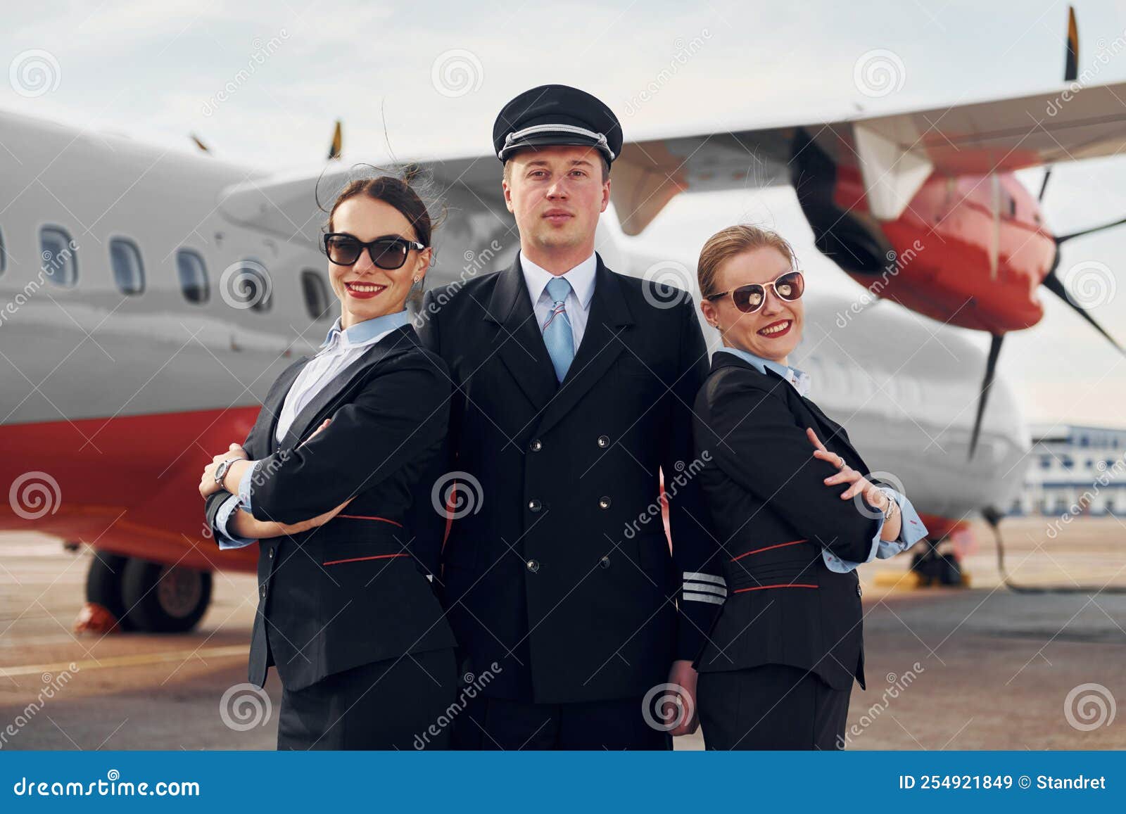 Posing for a Camera. Crew of Airport and Plane Workers in Formal ...