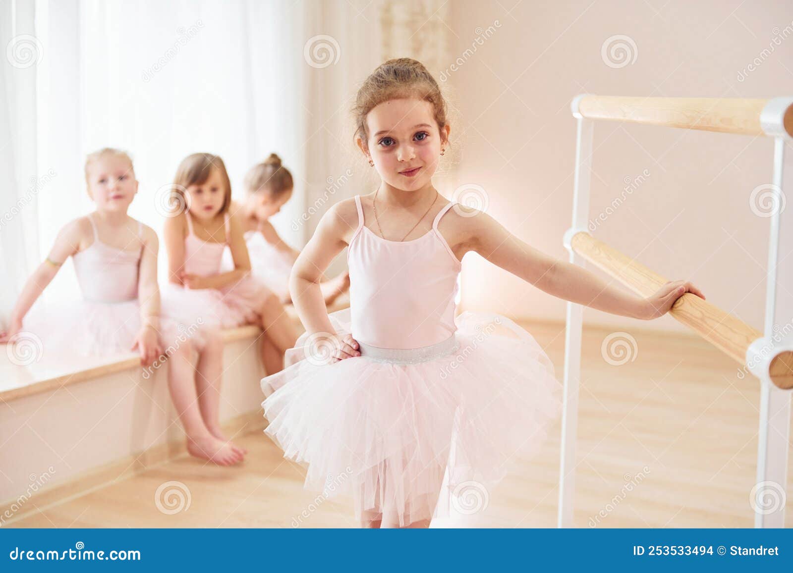 Posing for a Camera. Little Ballerinas Preparing for Performance Stock Photo - Image of grace ...