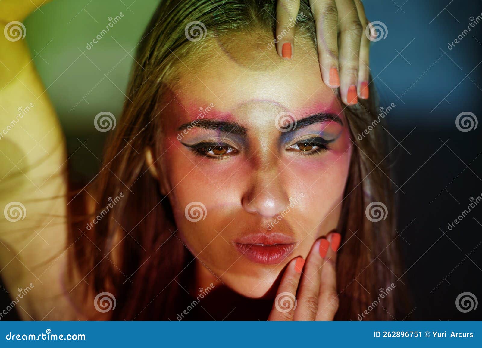 Posing Concept. Studio Shot of a Young Woman with Projected Patterns ...