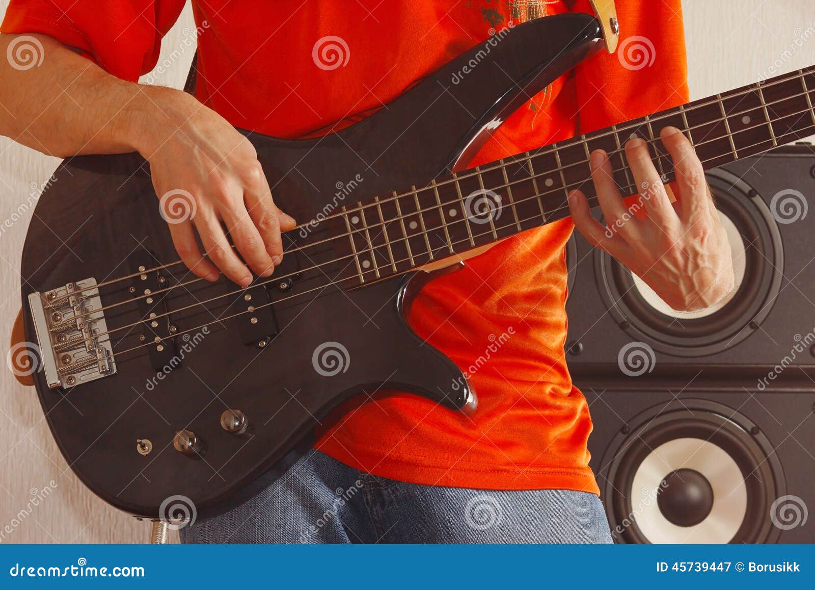 Posing Hands of Rock Musician Playing the Bass Guitar Stock Image ...