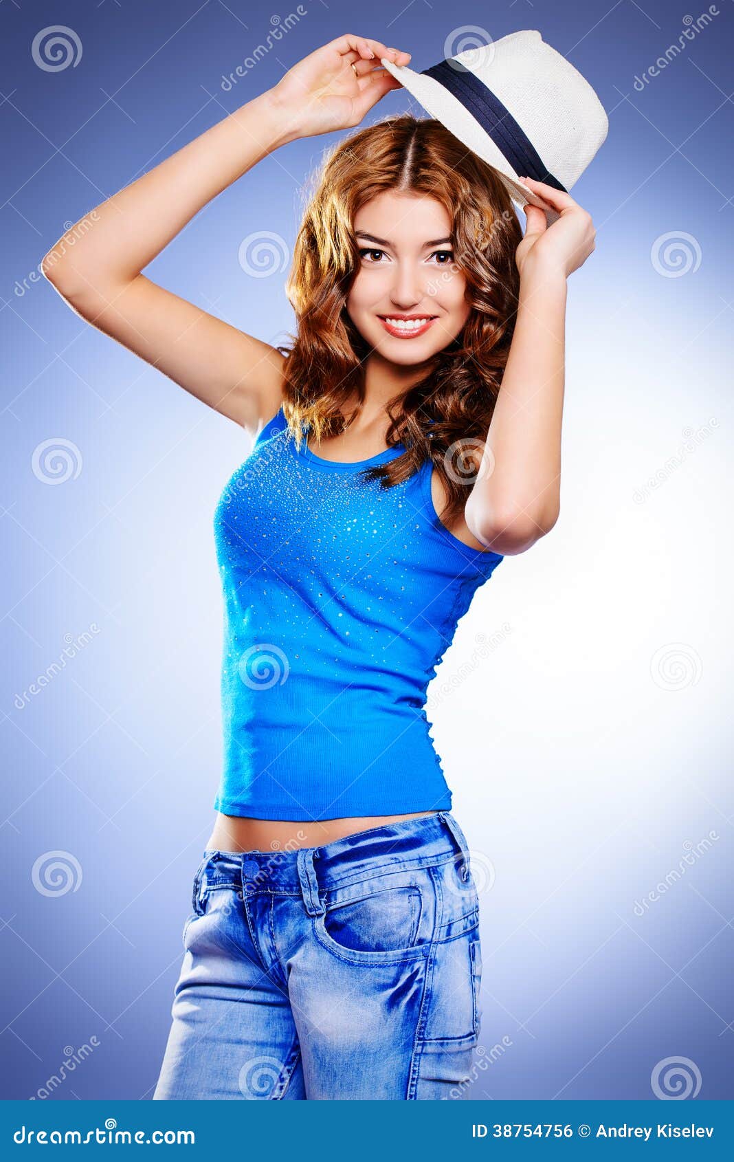 Posing with hat stock photo. Image of fresh, girl, hairstyle - 38754756