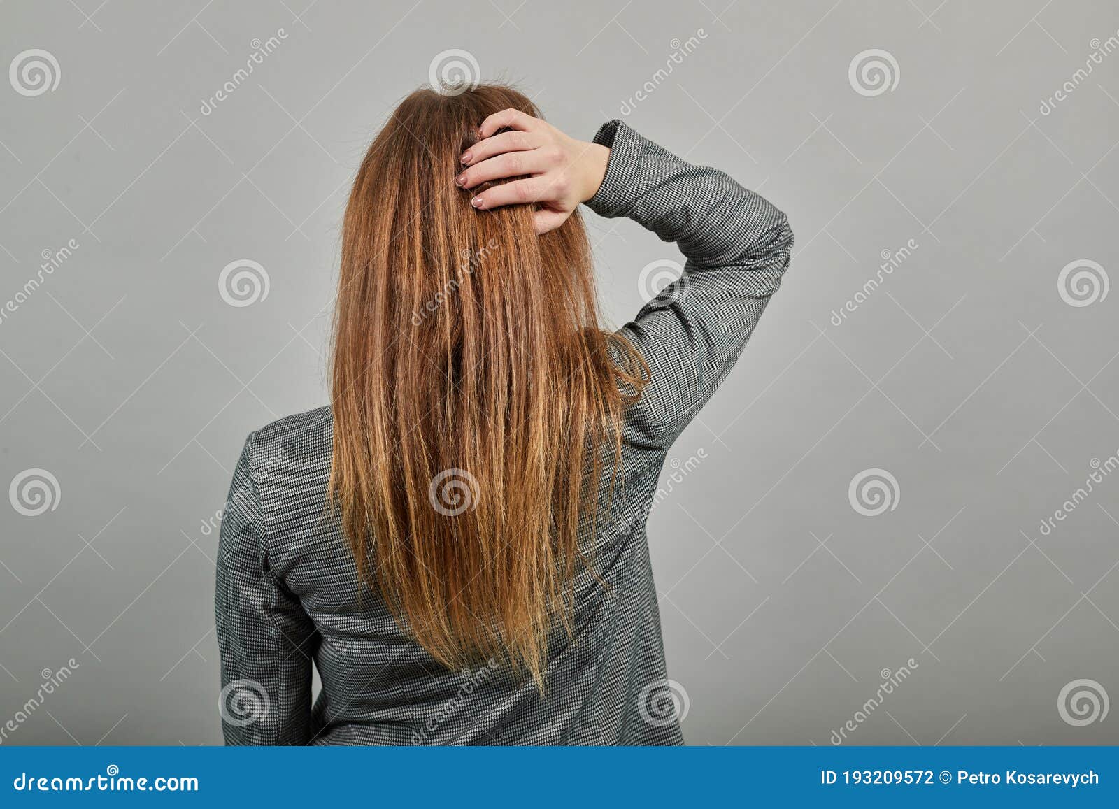 Posing with Her Back Faced To Camera, Over Copy Space Background Stock ...