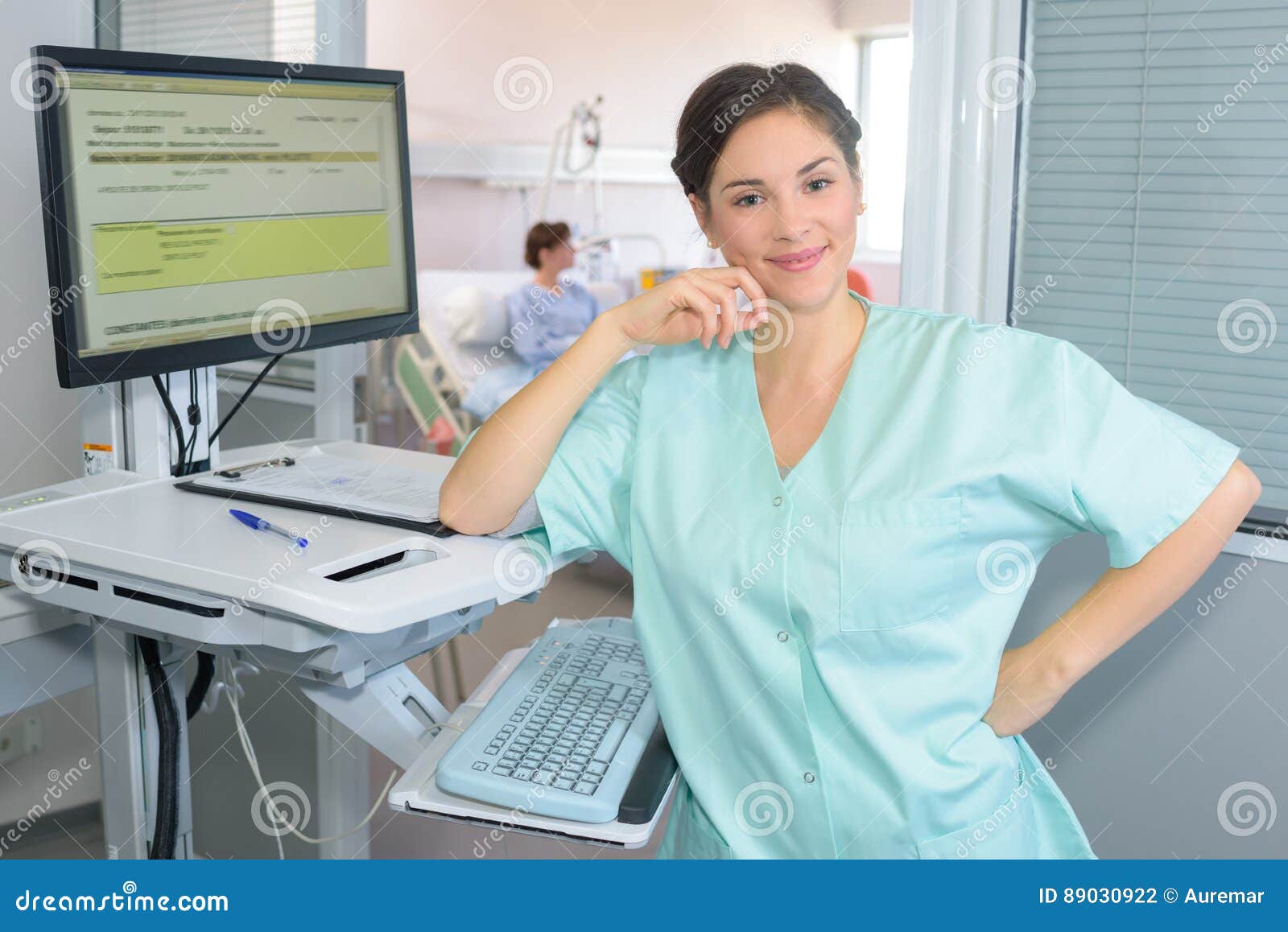 Posing next to computer stock photo. Image of worker - 89030922