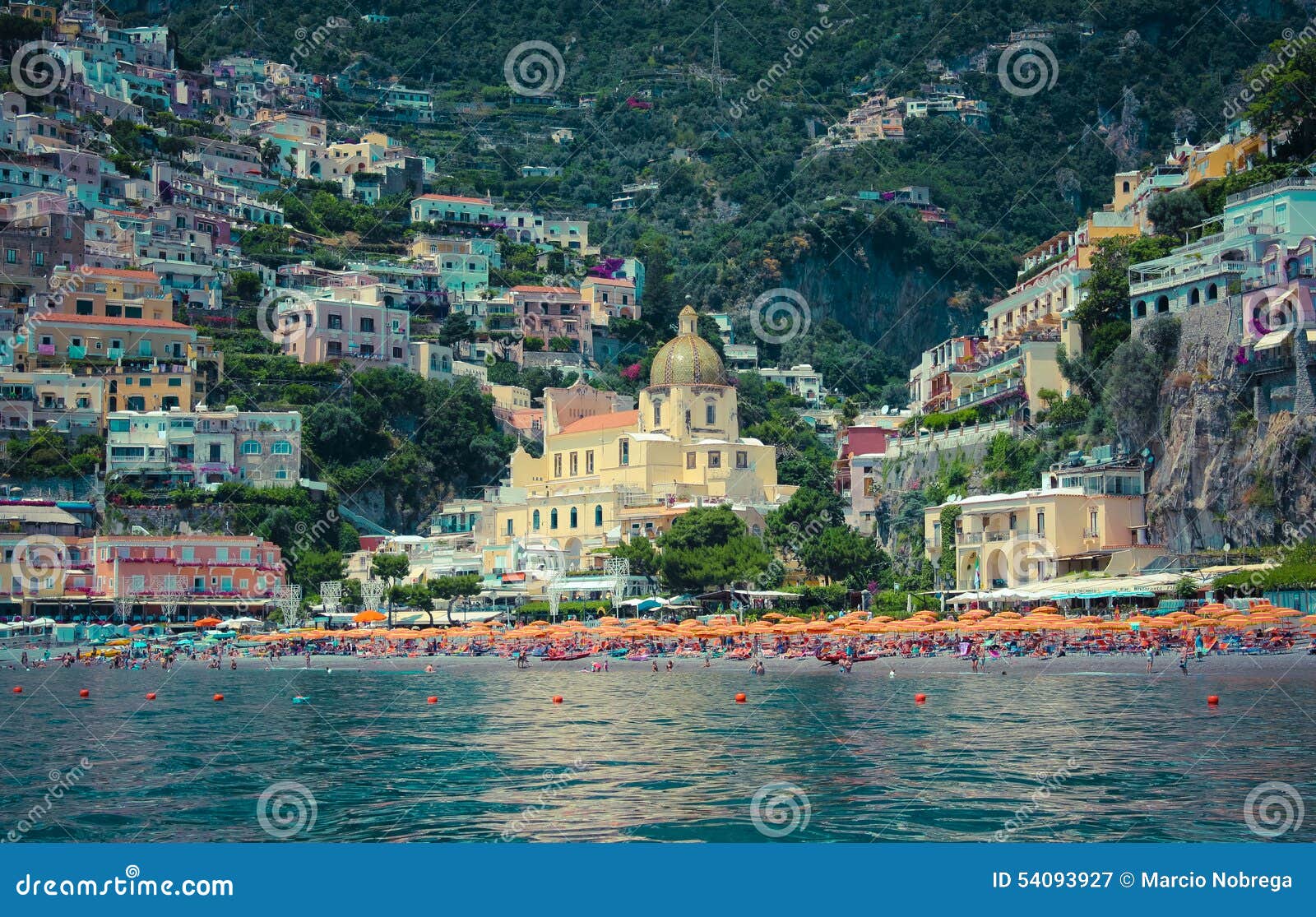Positano Bay stock image. Image of church, mountains - 54093927