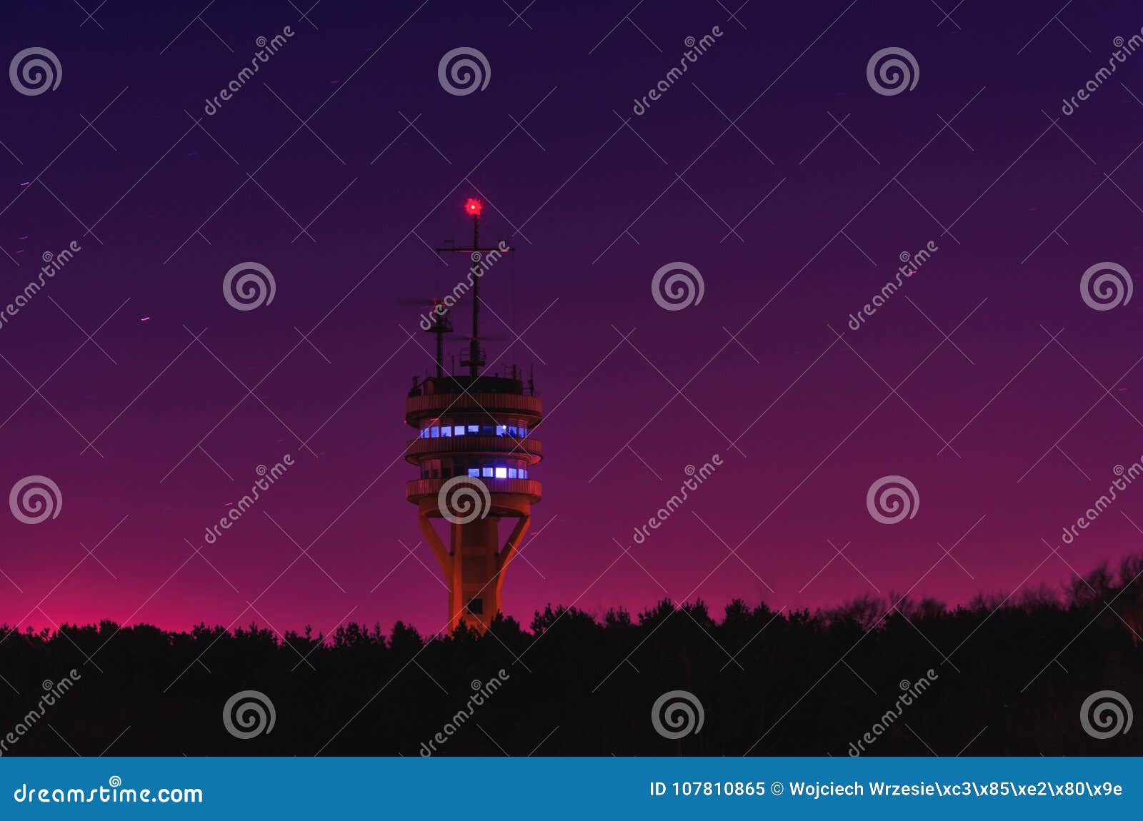 TRAFFIC CONTROL TOWER stock image. Image of glow, seaport - 107810865