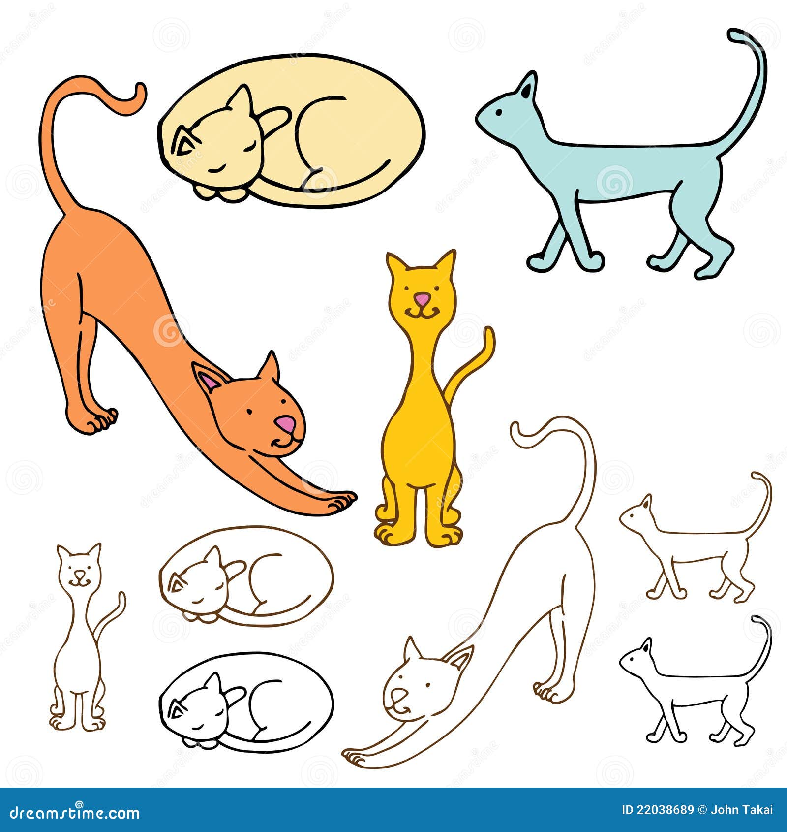 Positionnement De Chat De Dessin Animé Illustration de Vecteur ...